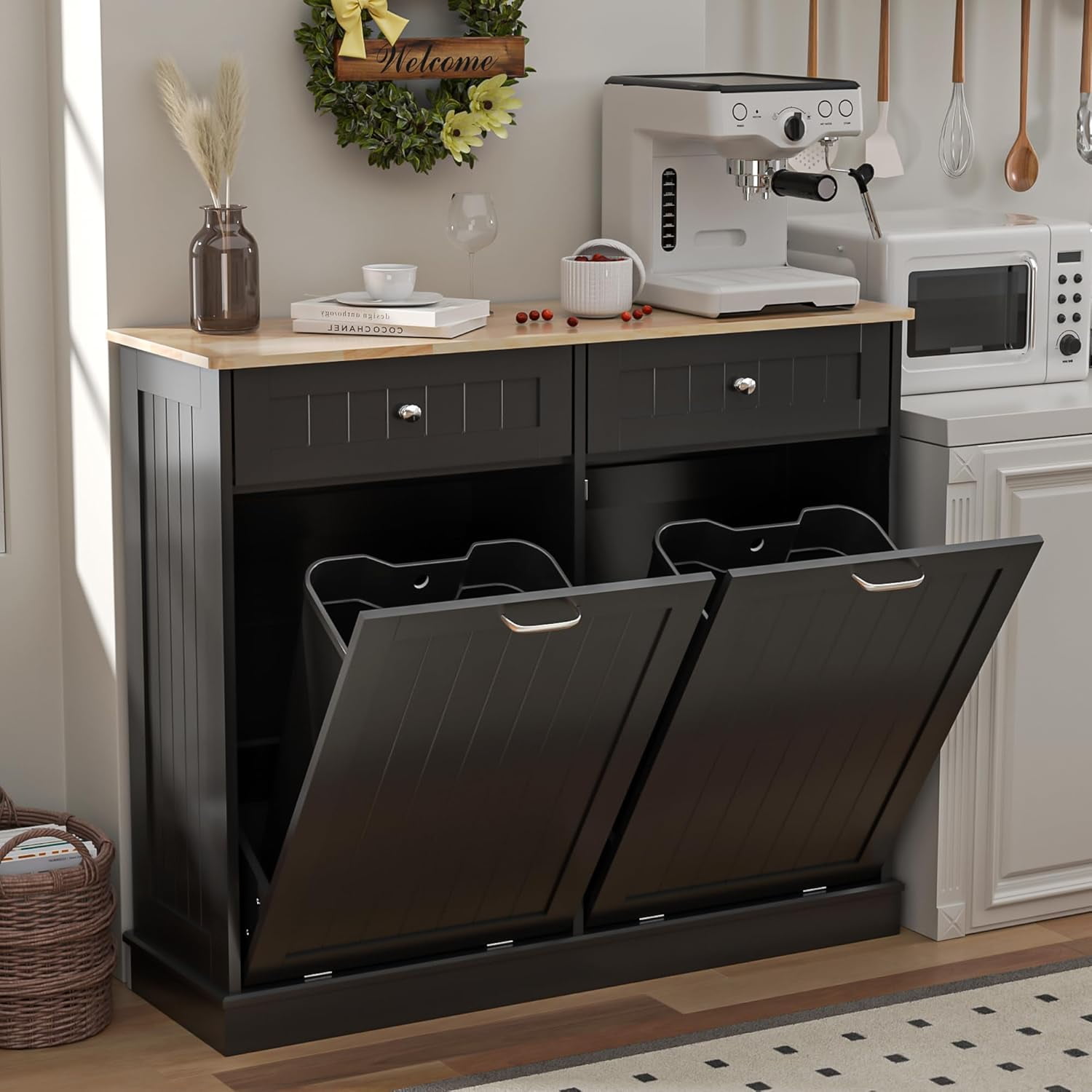Spurgehom Double Tilt Out Trash Cabinet Kitchen Island, Laundry Hamper ...