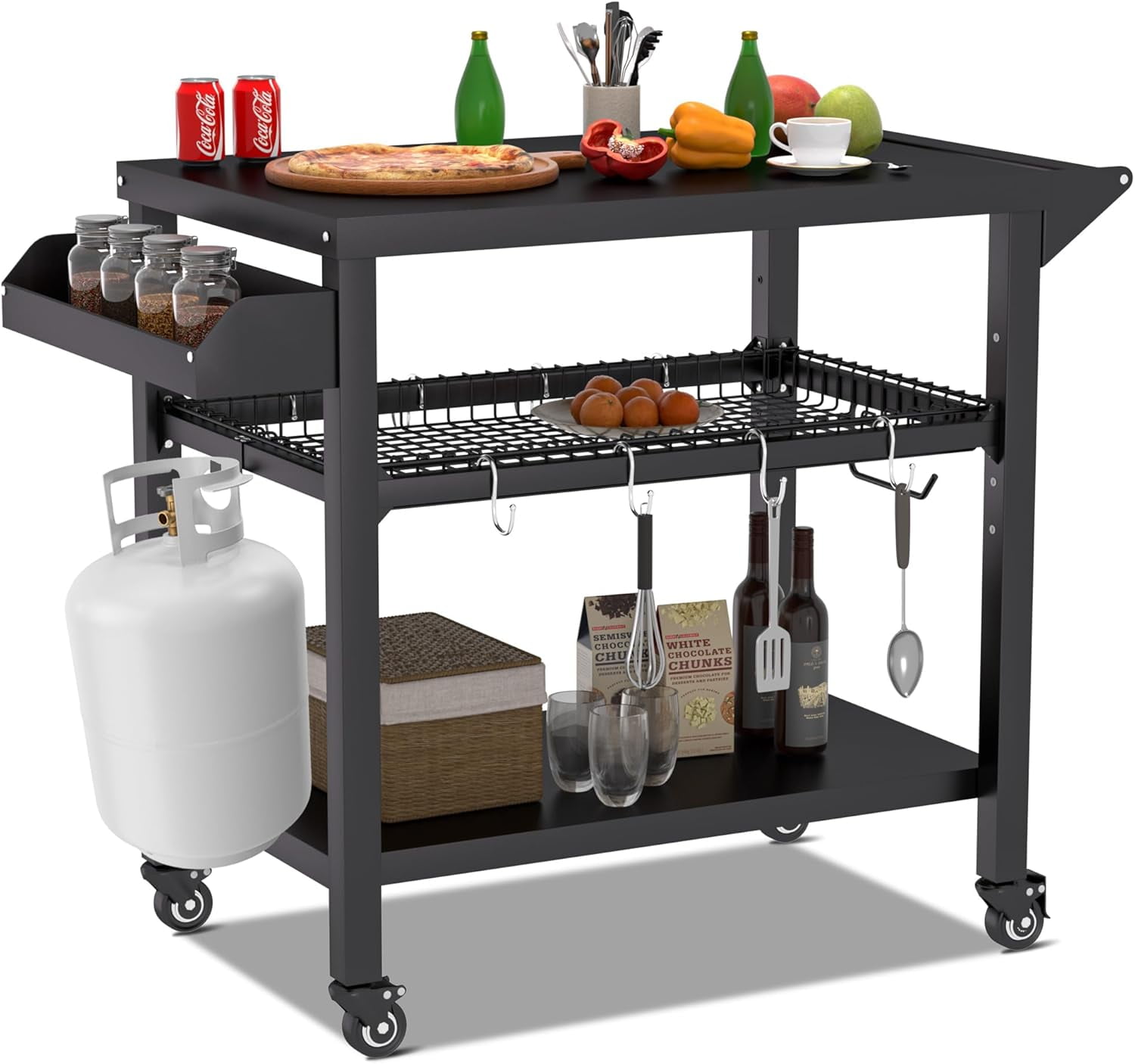 Spurgehom Grill Cart, Pizza Oven Stand Table with Wheels Dining Cart ...