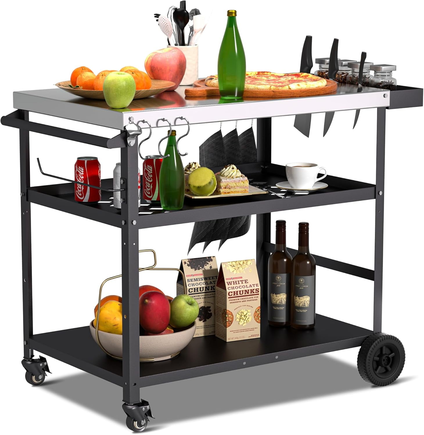 HARIPUL Outdoor BBQ Kitchen Grill Station, Movable Stand Cart with ...