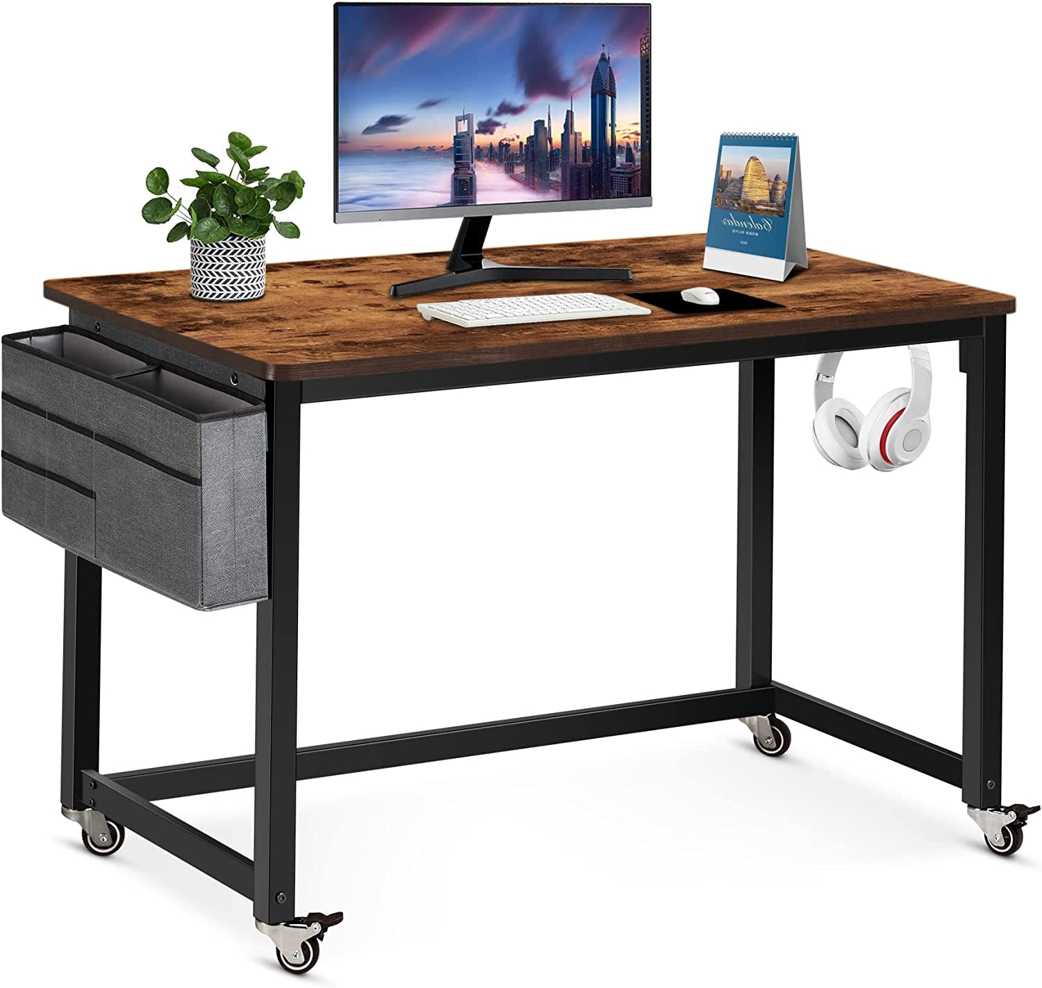 Spurgehom Rolling Computer Desk with 4 Smooth Wheels, Simple Style ...