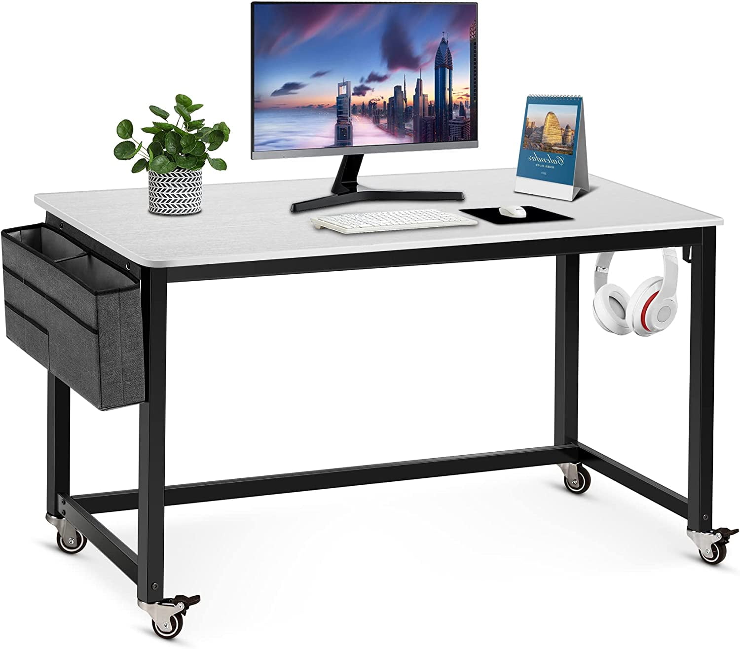 Spurgehom Rolling Computer Desk with 4 Smooth Wheels, Simple Style ...