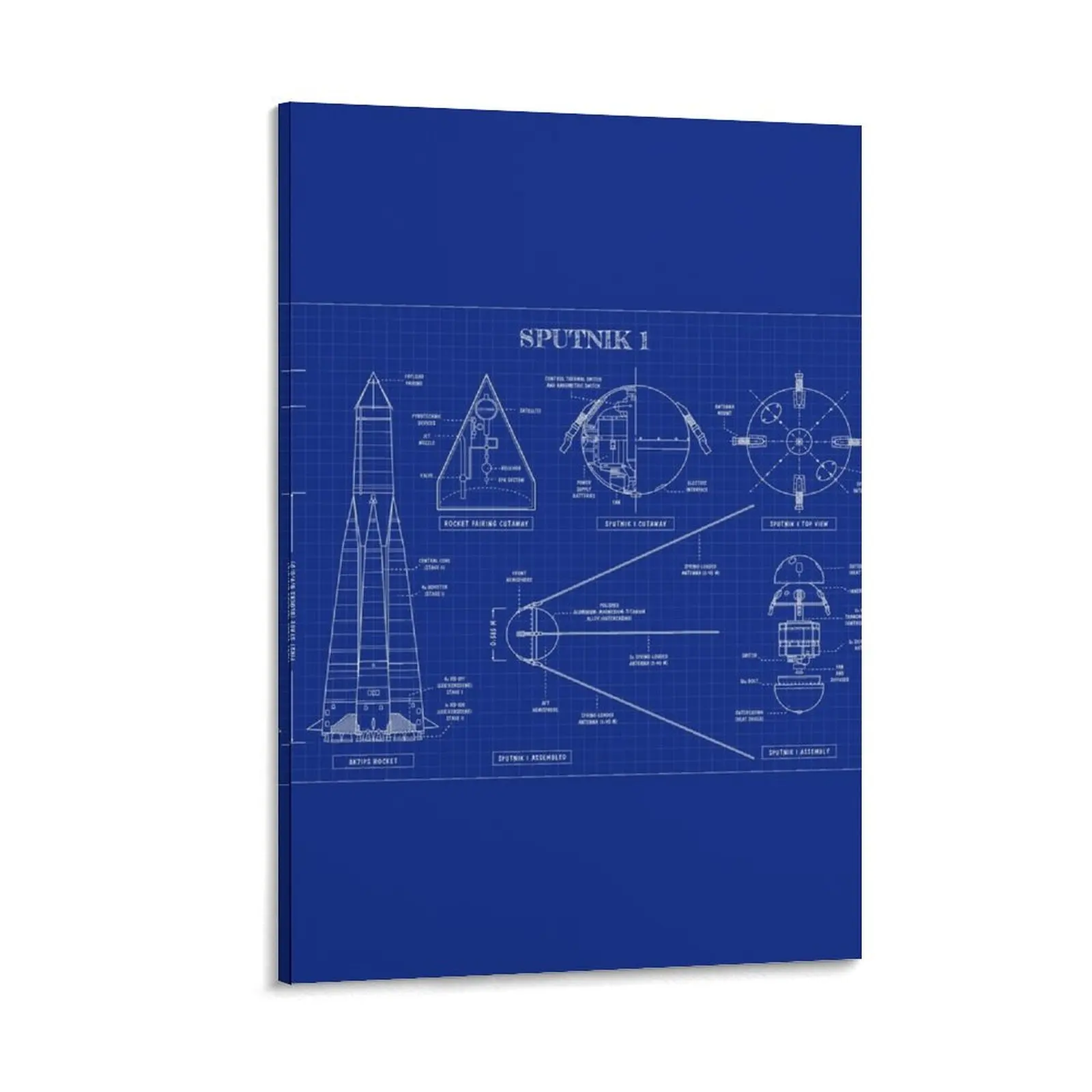 Sputnik 1 (Blueprint) Canvas Painting nordic home decor decorative ...