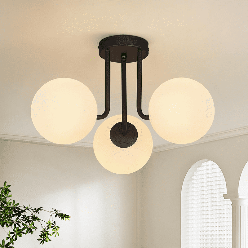 Semi Flush Mount Ceiling Light Black Ceiling Light Globe White Glass ...