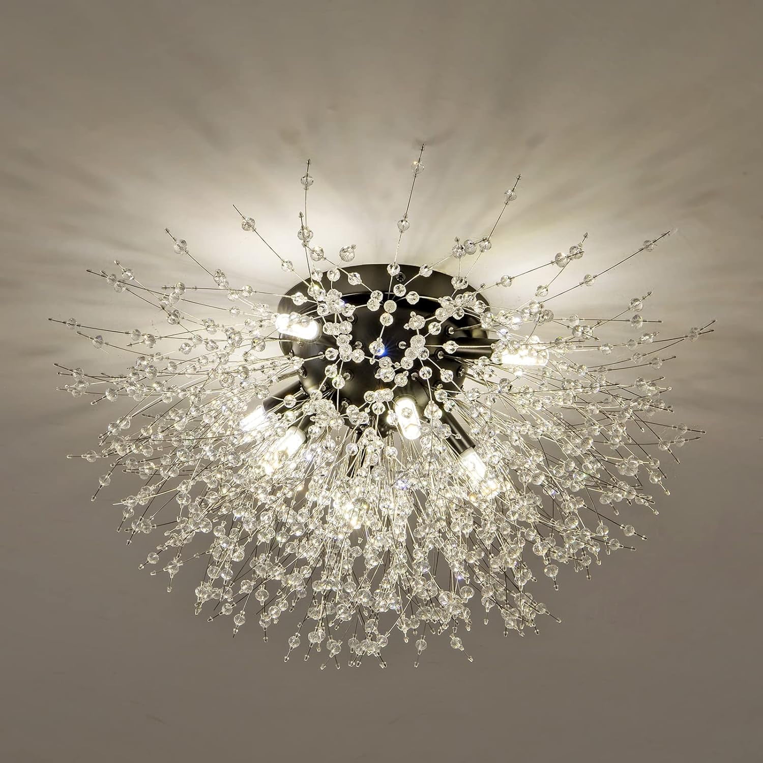 Sputnik Flush Mount Ceiling Light Fixtures, Modern Black Crystal ...