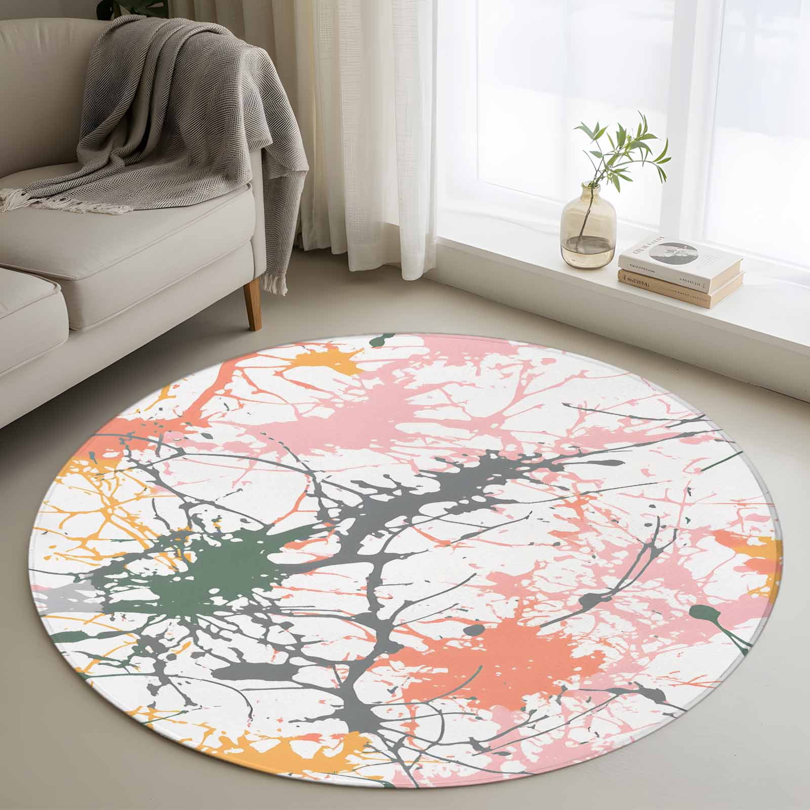 Sputtering Effect Round Rugs for Living Room 3ft Pink Orange Marble ...