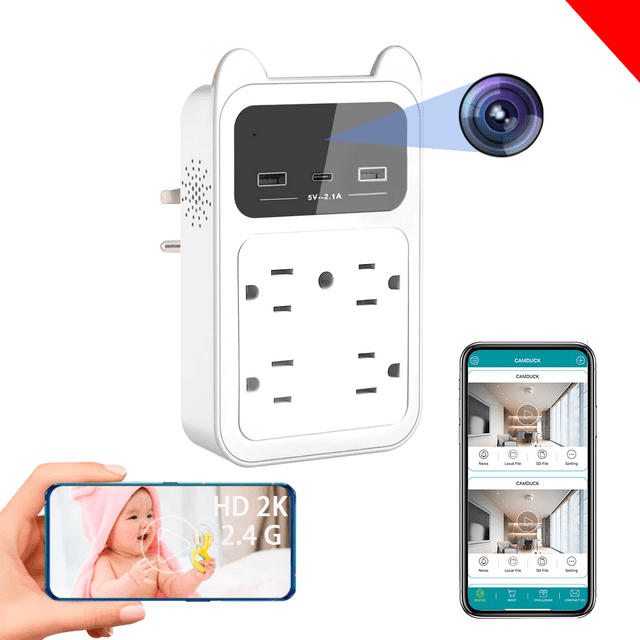 Spy Camera WiFi Hidden Camera, 𝟐𝟎𝟐𝟒 𝐔𝐩𝐠𝐫𝐚𝐝𝐞𝐝 2K HD Wall Outlet Camera ...