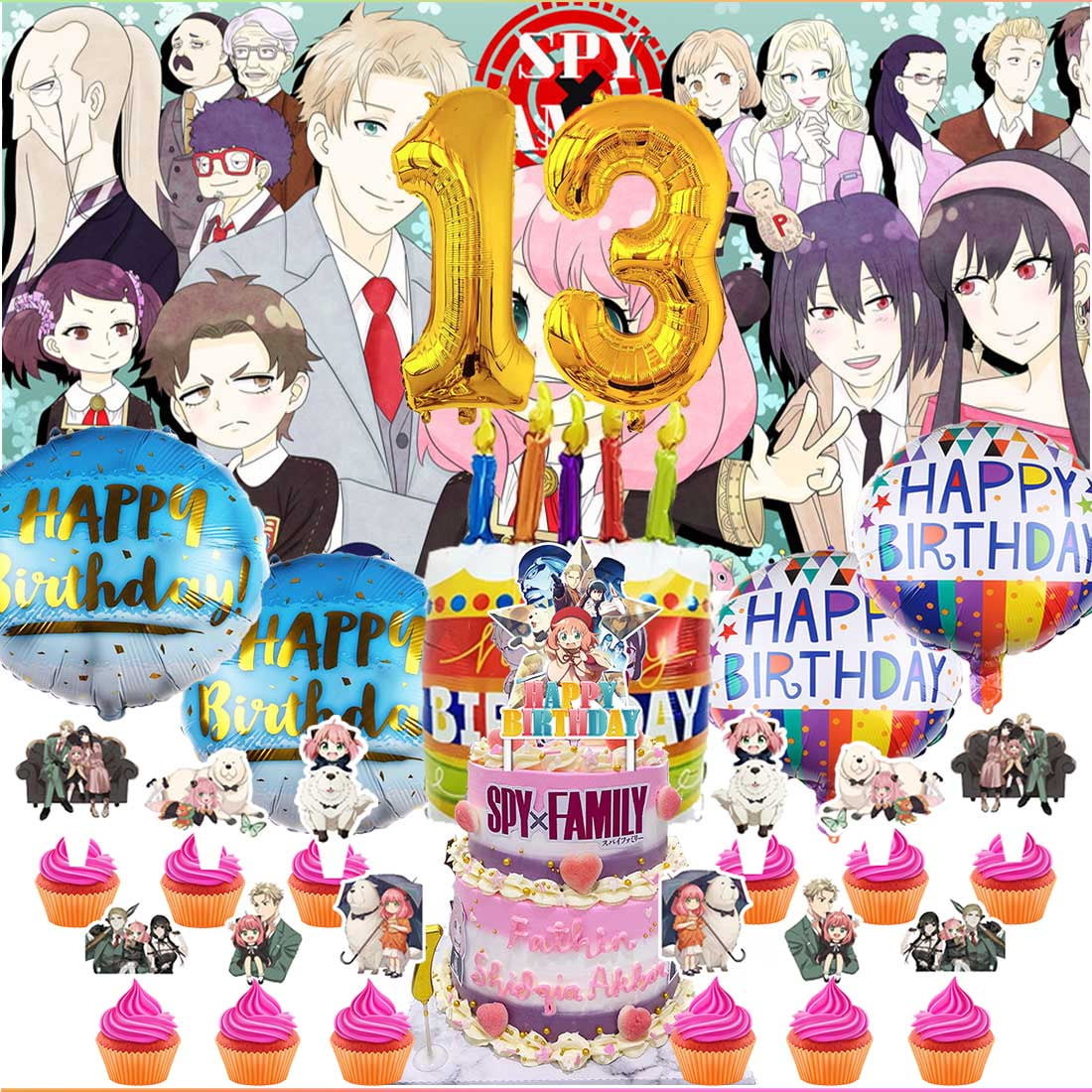 Spy × Family Party Supplies Decor 13th Kit Balloons Birthday Cake Topper Banner Backdrop ...