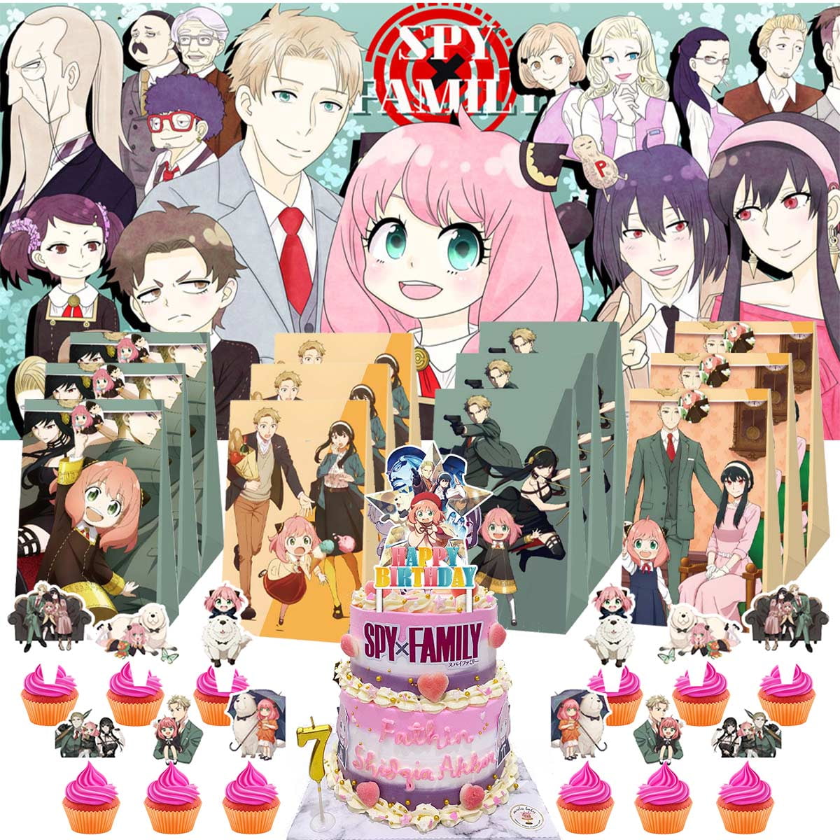 Spy × Family Treat Bags Candy Decorations Party Favor Supplies Birthday Cake Topper Backdrop ...