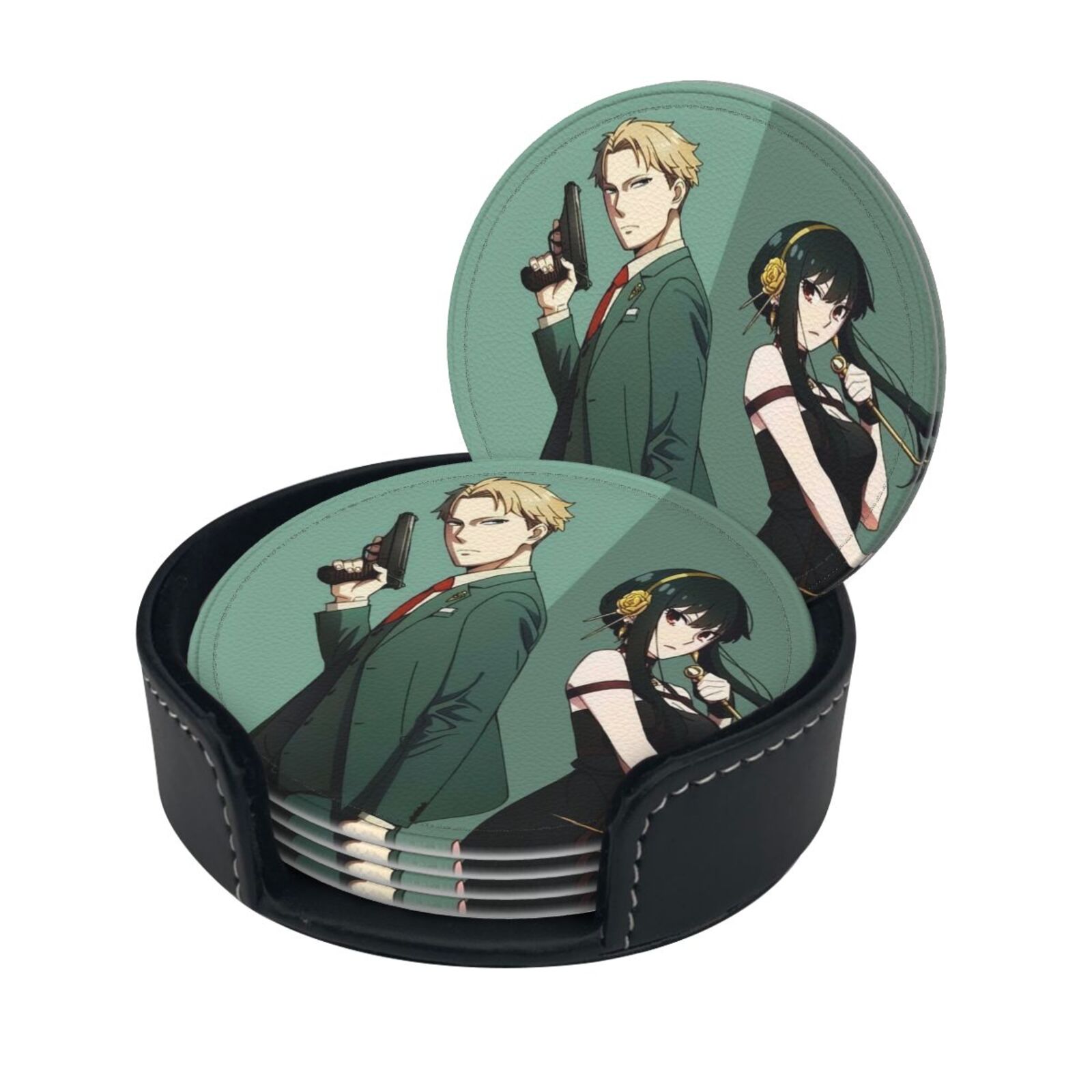Spy X Family Anime Funny Coasters,6 Pcs Leather Coasters That Protect ...