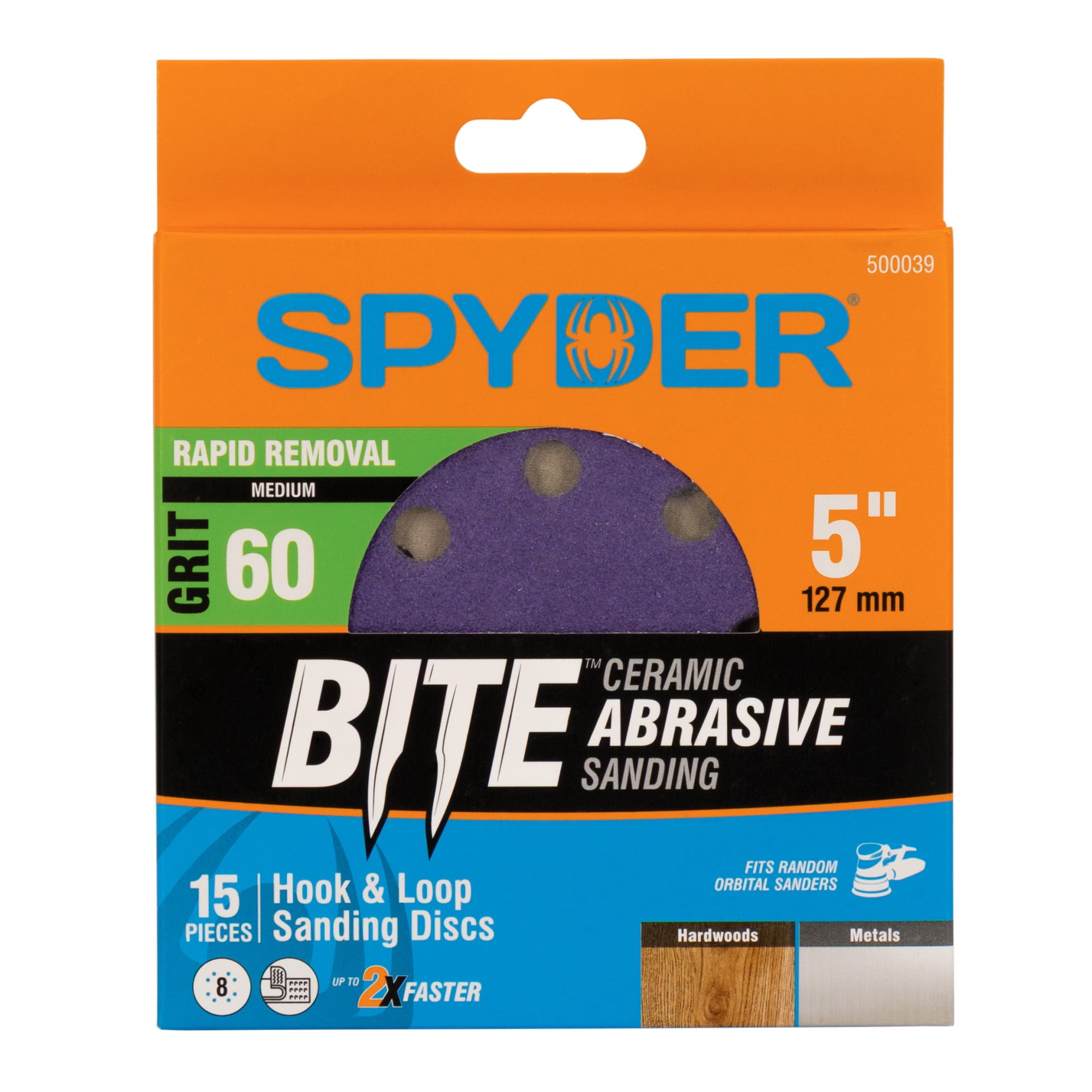 Spyder Bite 5-Inch x 8-Hole 60 Grit Ceramic with Stearate Sanding Discs ...