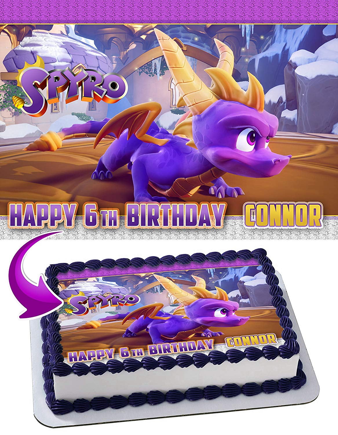 Spyro The Dragon Edible Cake Image Topper Personalized Birthday Party 1 ...