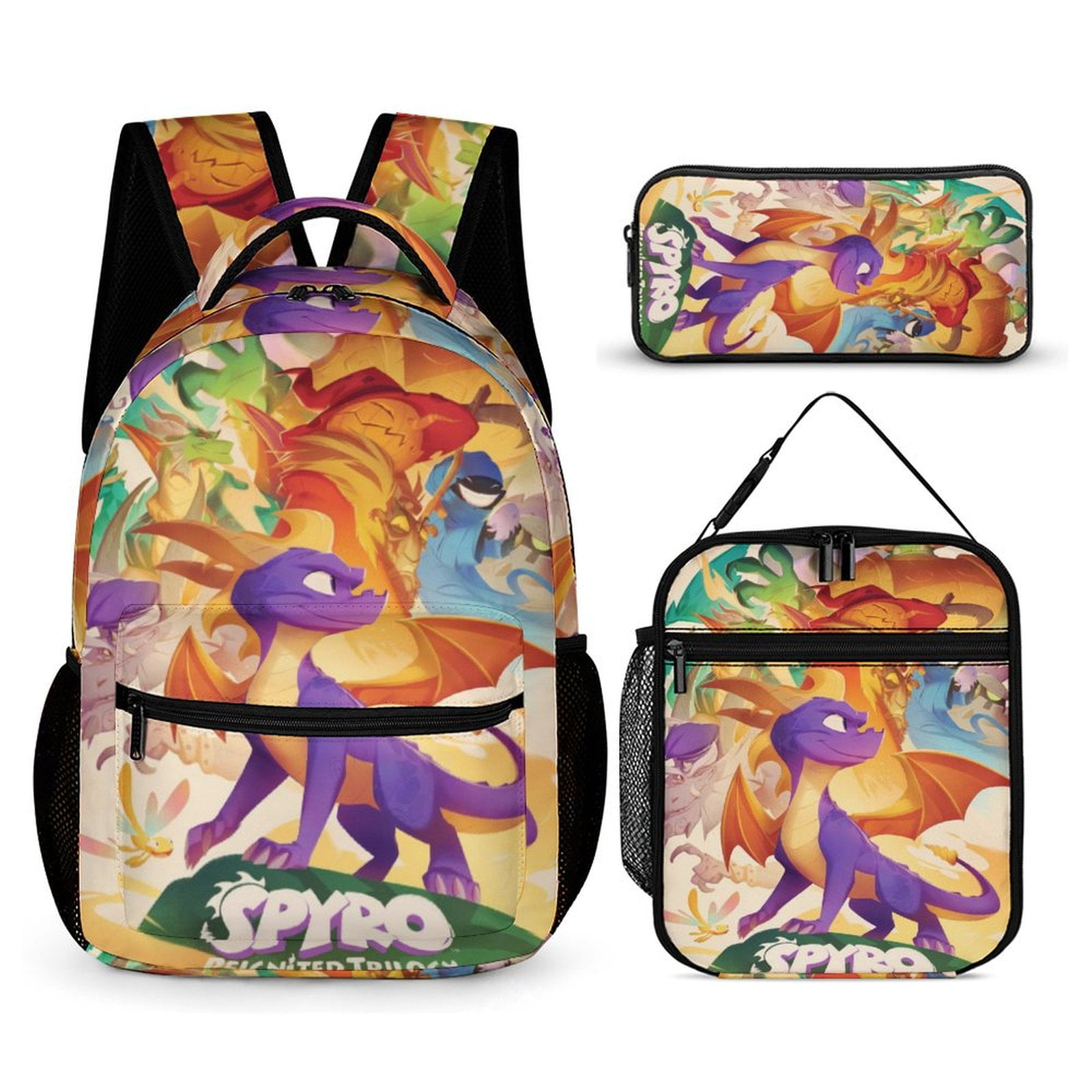 Spyro's World 3 Piece Backpack Set Anime Casual Daypack with Lunch Bag ...
