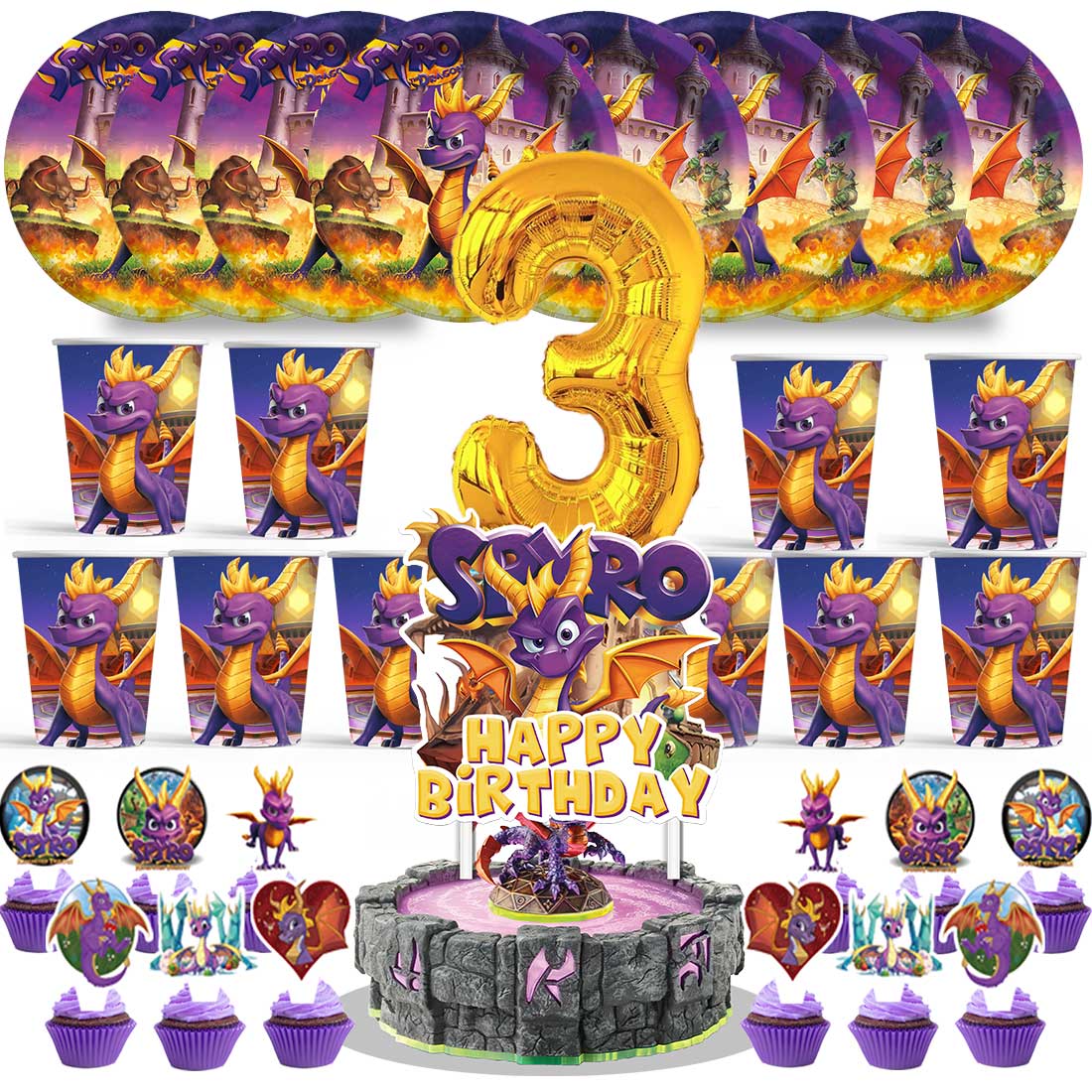 Spyro the dragon Birthday 3rd Cups Party Supplies Plates Fans ...