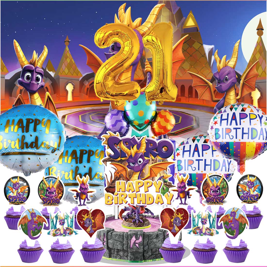 Spyro the dragon Party Supplies Decor 21th Kit Balloons Birthday Cake ...