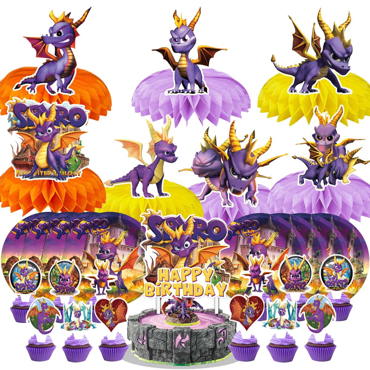 Spyro the dragon Party Supplies Decor Plates Fans Decorations Honeycomb ...