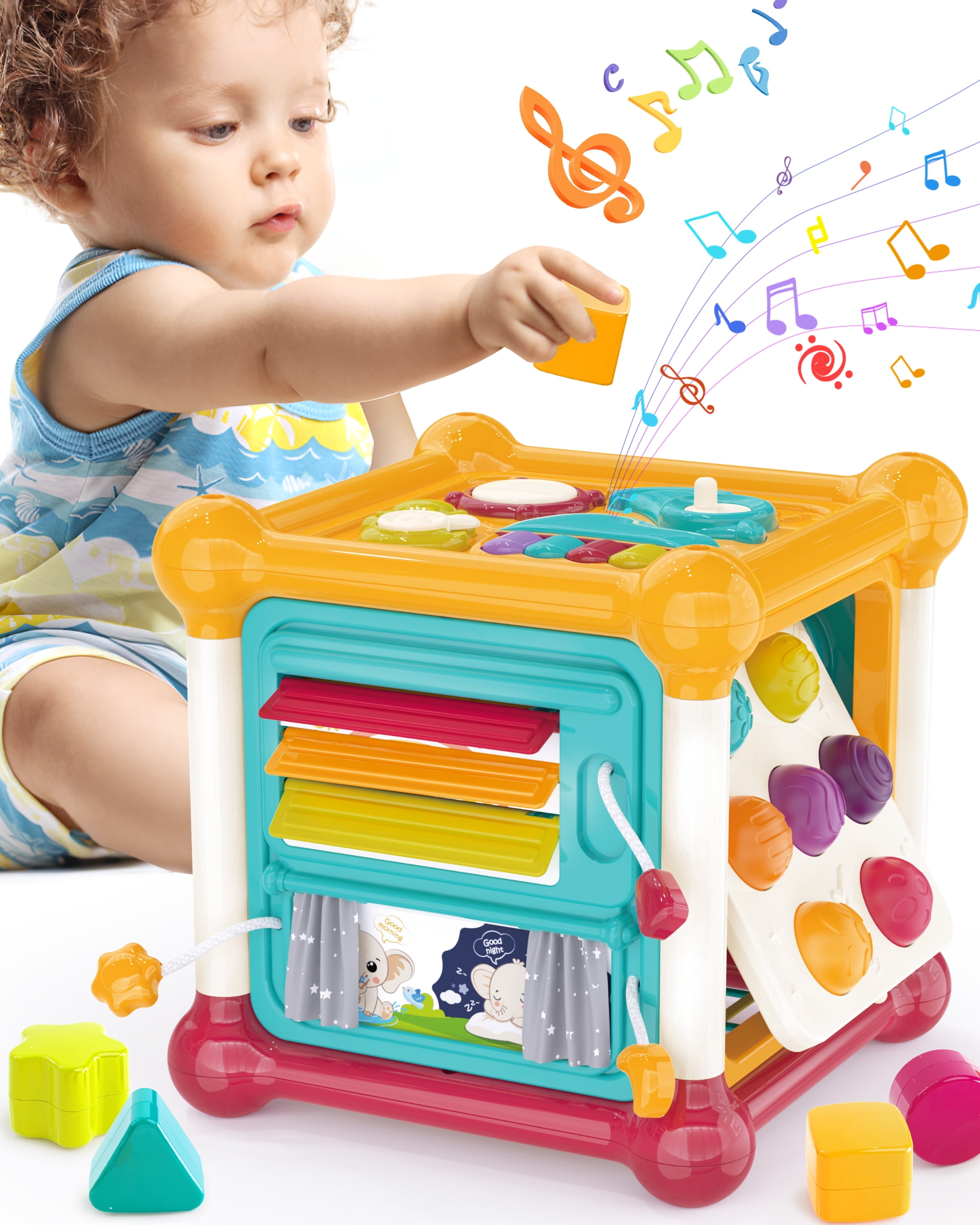 Sqnox 6-in-1 Baby Activity Cube, Montessori Educational Toys with Music ...