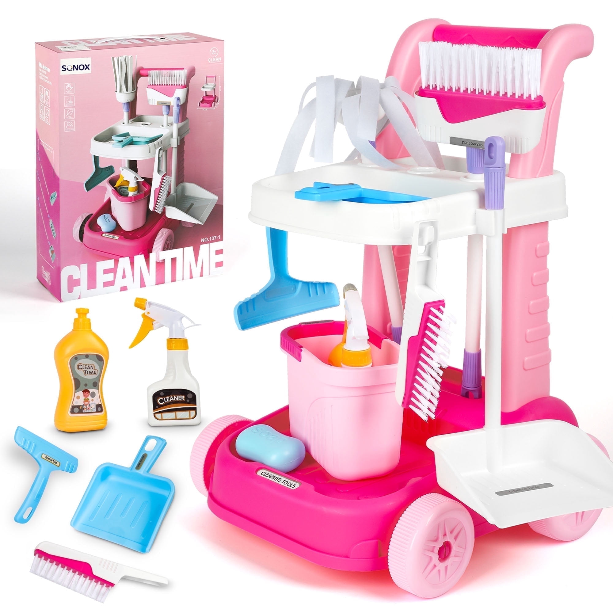 Sqnox Kids Cleaning Set Toys, Toddler Cleaning Cart Set, Kids Broom and ...