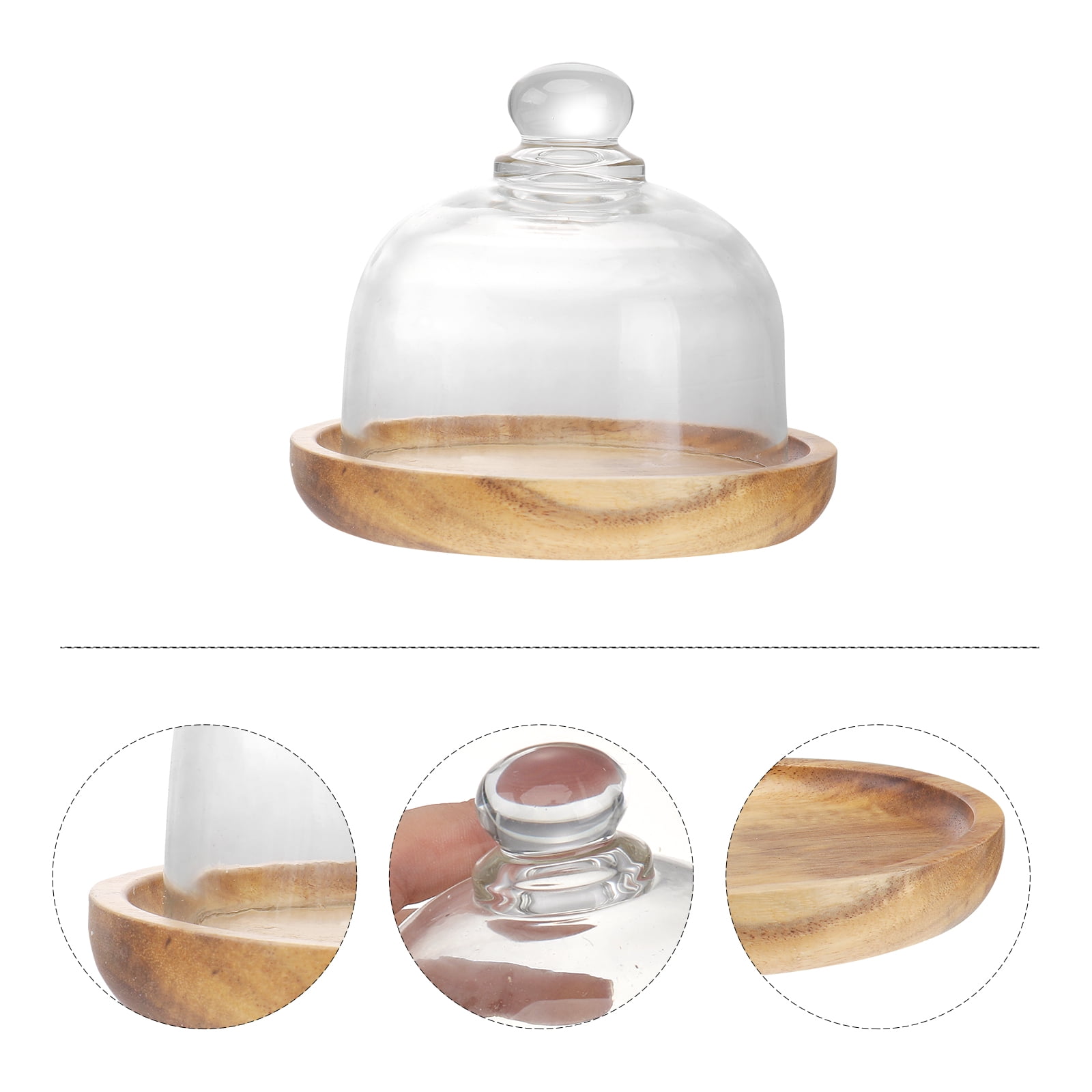Squalise 1 Set Cake Stand Cover with Wooden Base Tray Glass Desert ...
