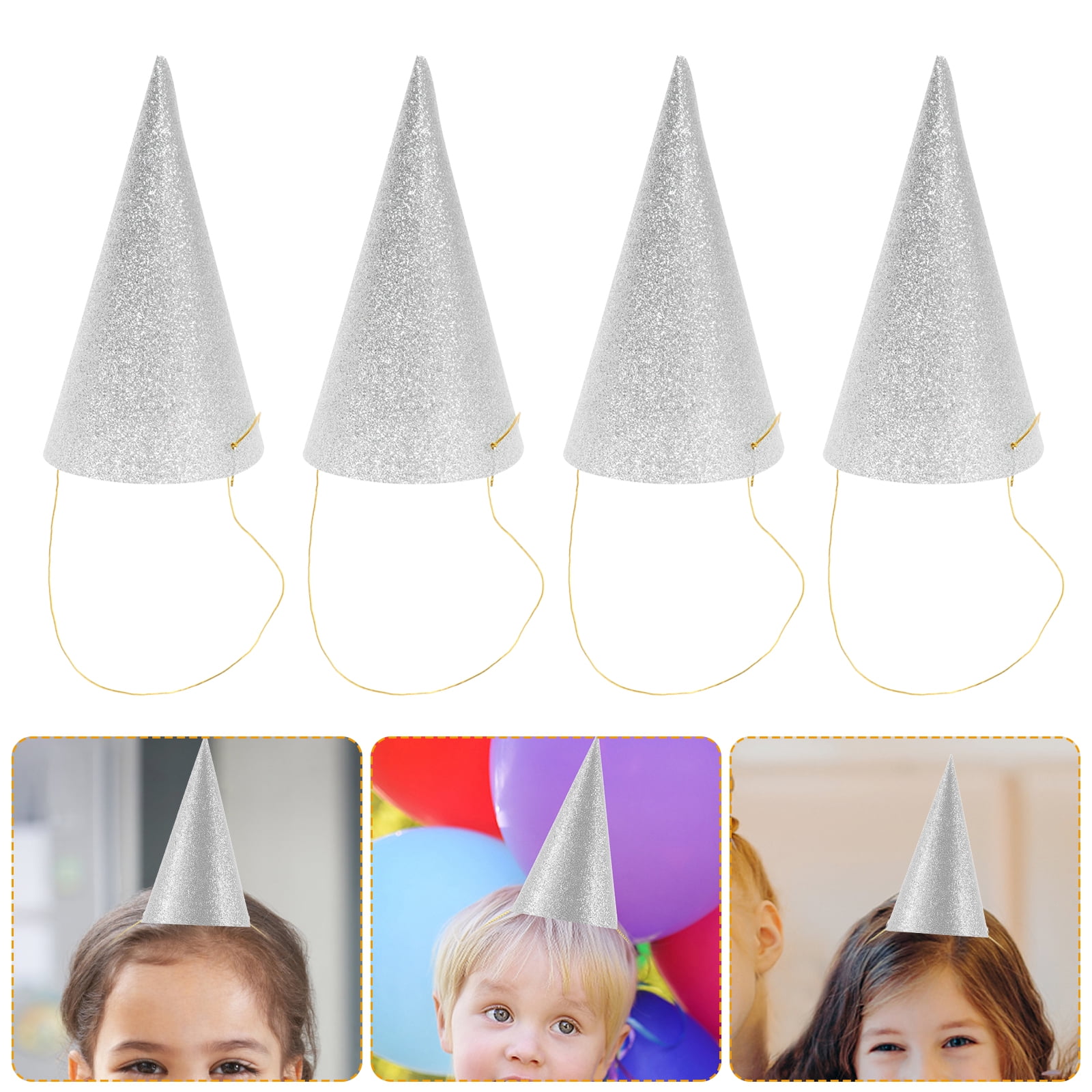 Squalise 12pcs Glitter Birthday Party Cone Hats Paper Birthday Cap Hat ...