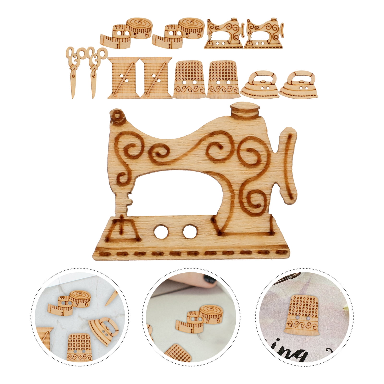 Squalise 50pcs Unfinished Wood Cutouts Sewing Machine Wood Shapes ...