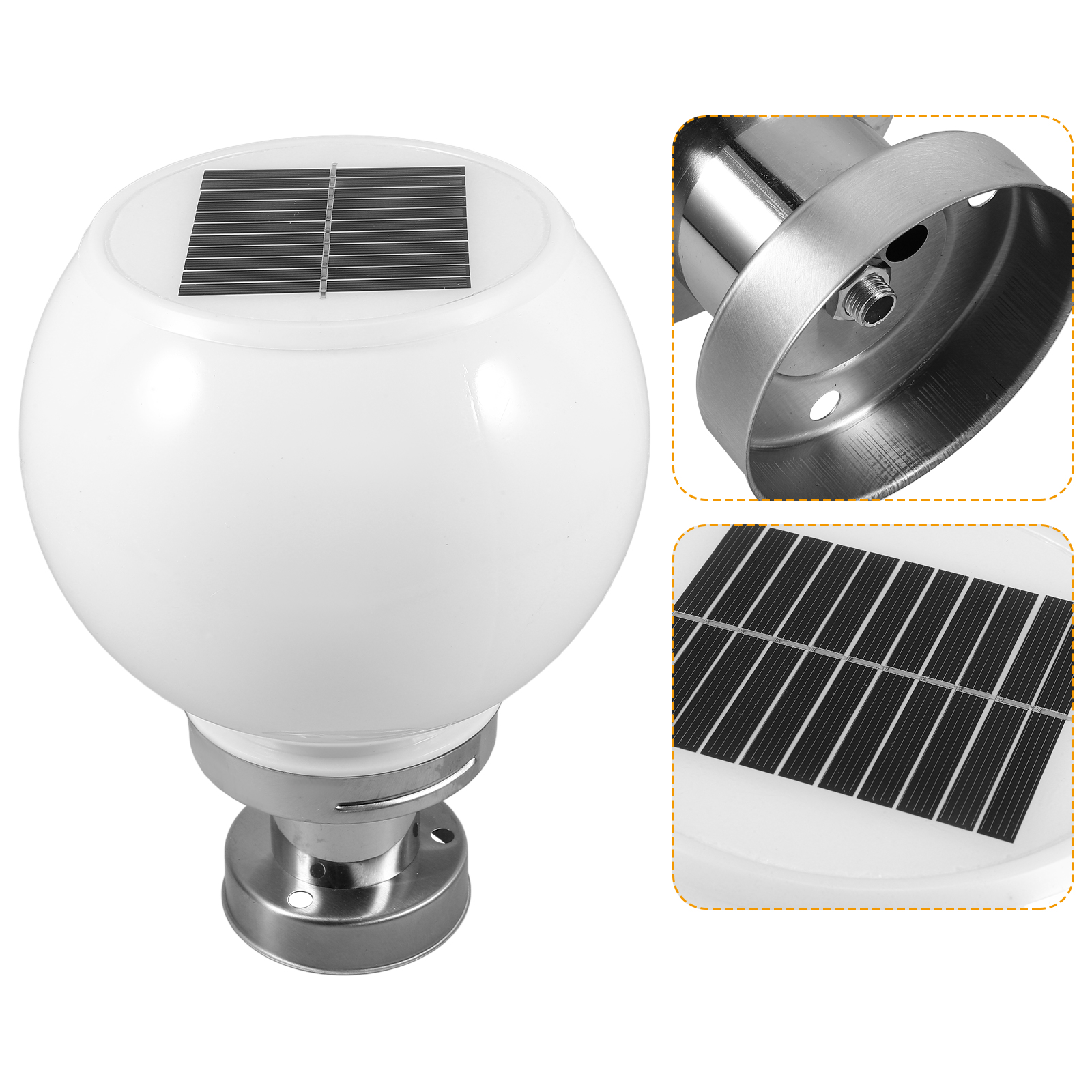 OUNONA LED 200MM Solar Outdoor Wall Pillar Lamp Round Ball Light White ...