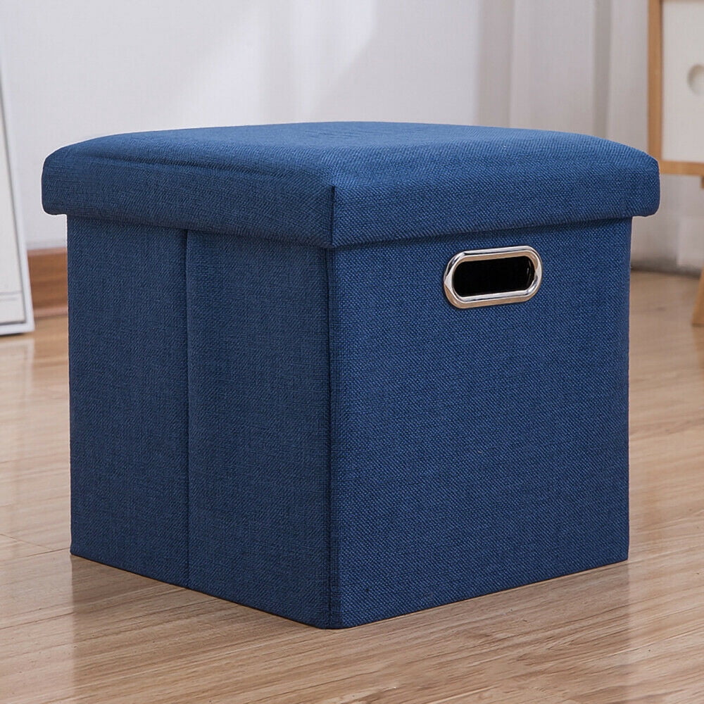 Square 11.8'' Linen Foldable Hollow Design Storage Ottoman Footrest ...