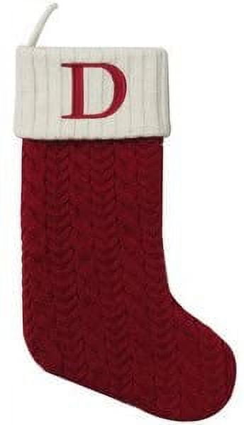 Square 21-inch Embroidered Initial Cable Knit RedAcrylic Christmas ...