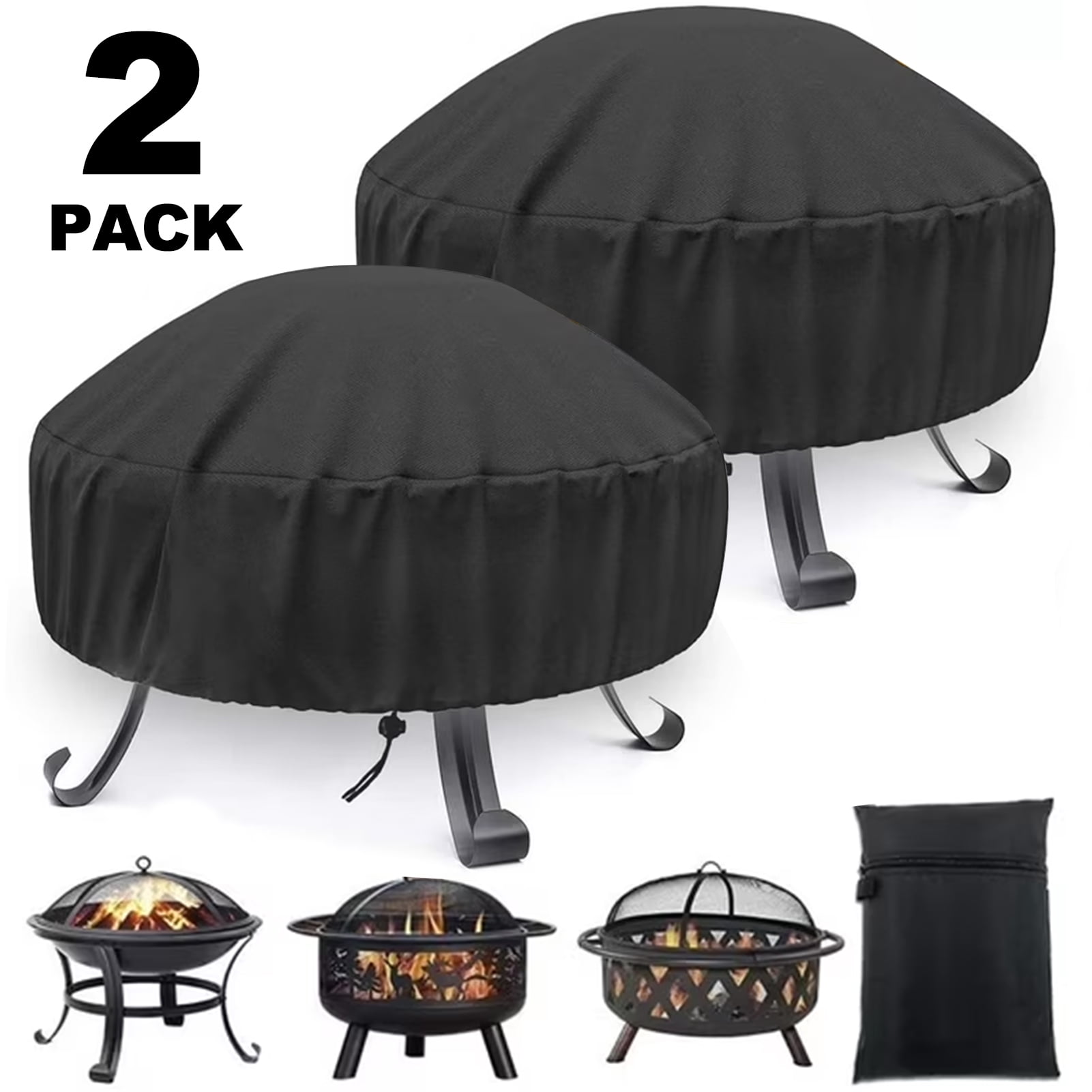 Square 2Pack Outdoor Round Fire Pit Covers for 20-34 inch, 420D ...