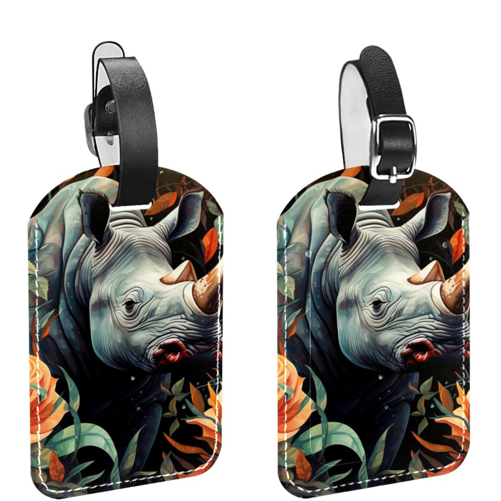 Square 2Pack PU Leather Abstract Rhinoceros Cruise Luggage Tag with ...