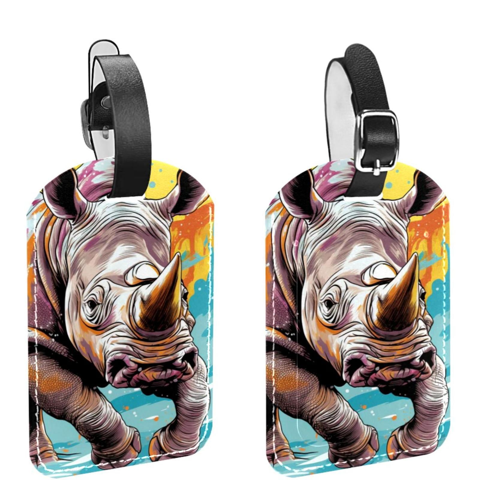 Square 2Pack PU Leather Abstract Rhinoceros Cruise Luggage Tag with ...