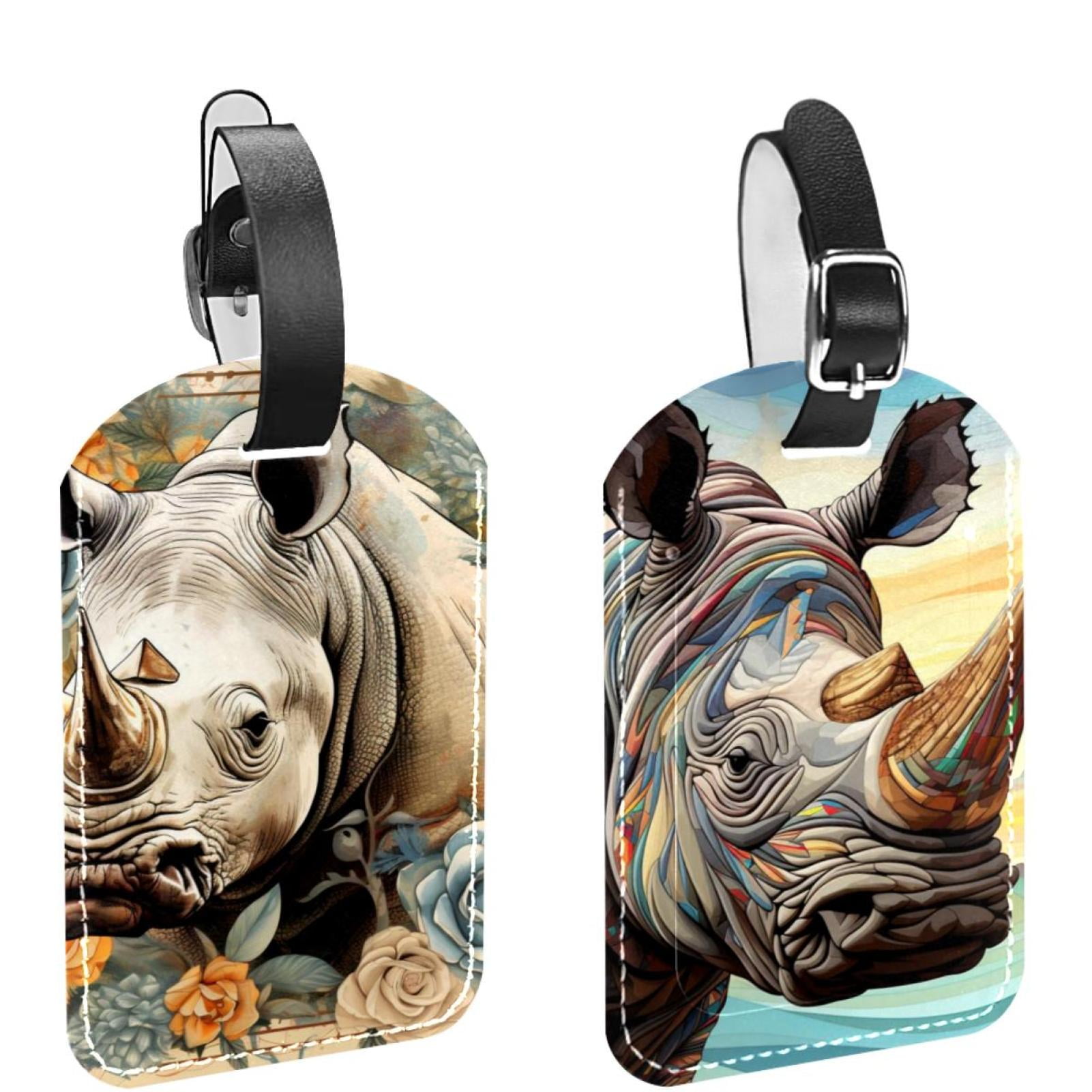 Square 2Pack PU Leather Abstract Rhinoceros Cruise Luggage Tag with ...