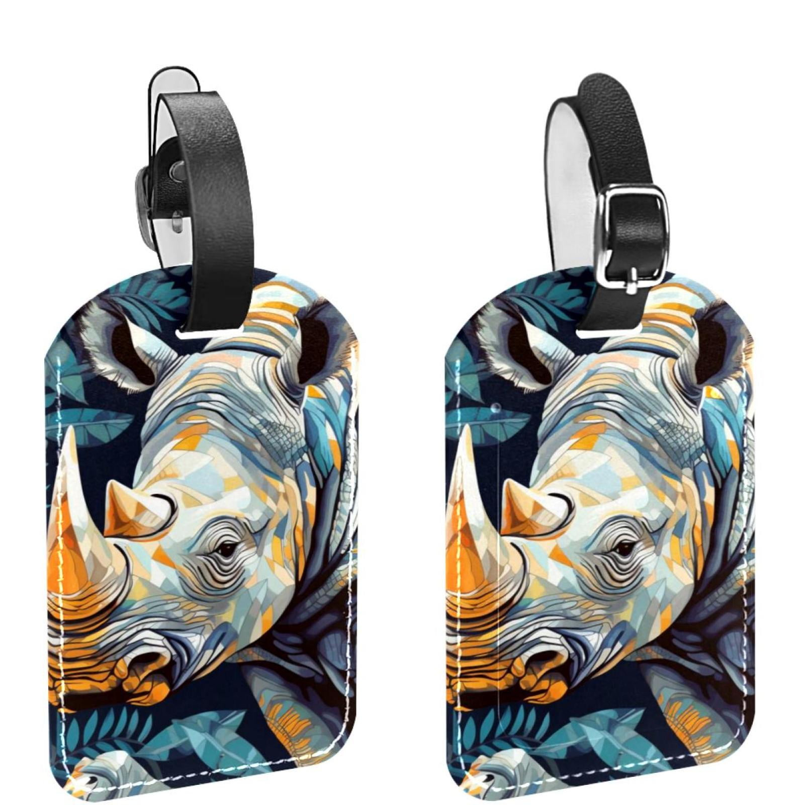 Square 2Pack PU Leather Abstract Rhinoceros Cruise Luggage Tag with ...