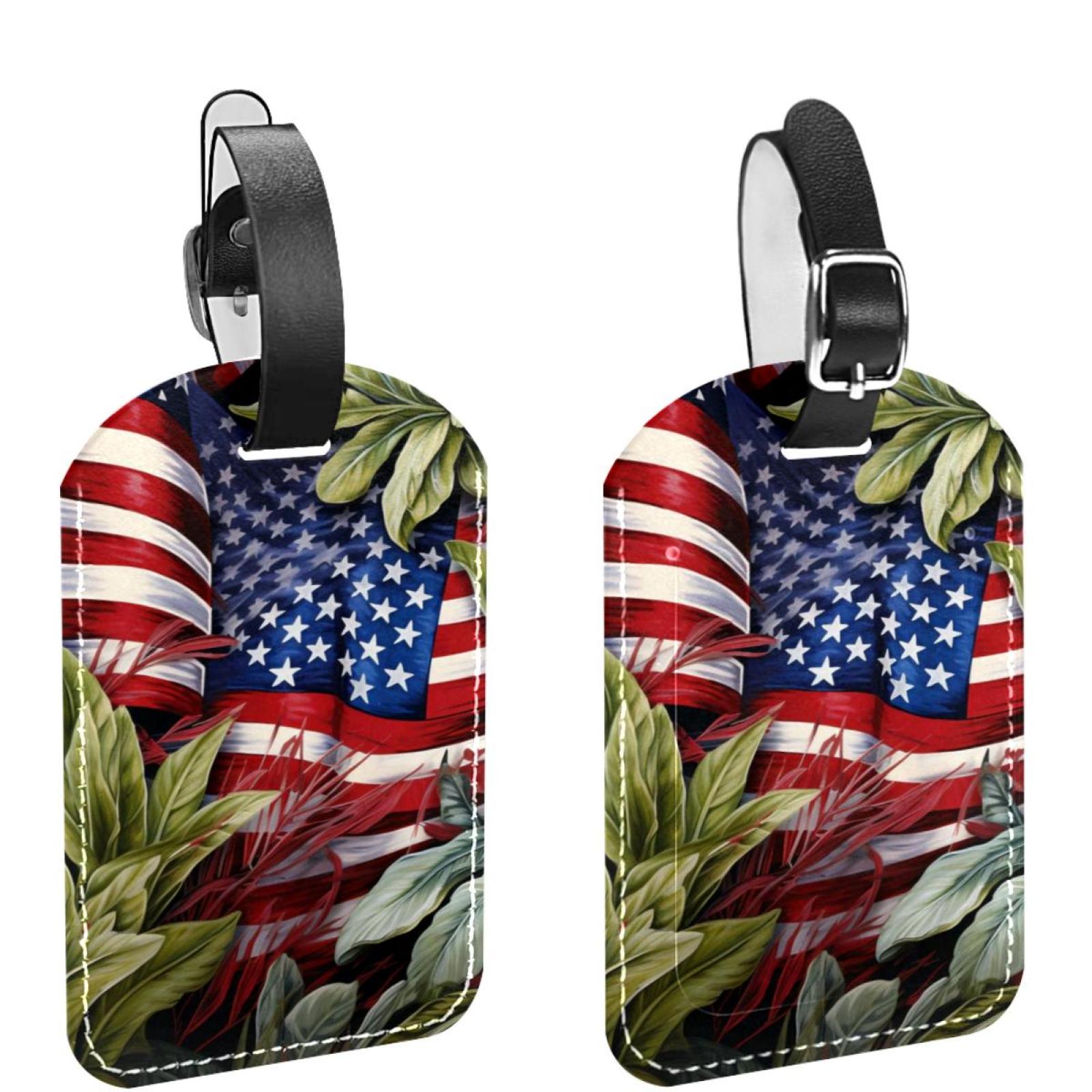 Square 2Pack PU Leather American Flag and Plants Cruise Luggage Tag ...