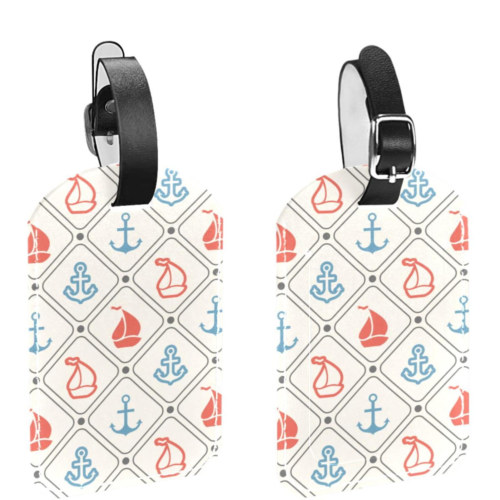 Square 2Pack PU Leather Anchor Cruise Luggage Tag with Privacy Cover ...