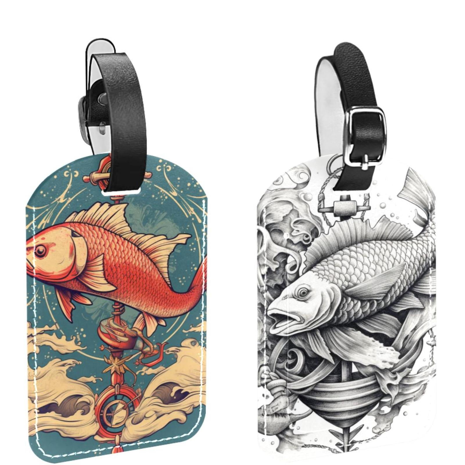 Square 2Pack PU Leather Anchor Fish Cruise Luggage Tag with Privacy ...