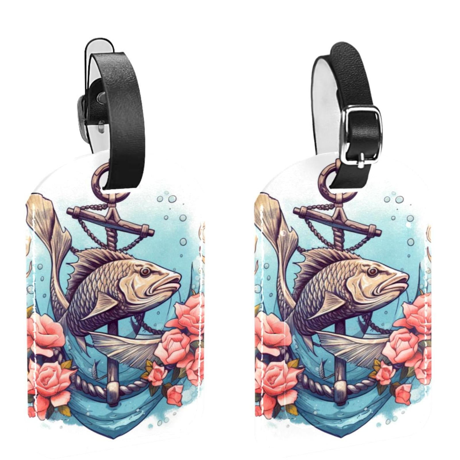Square 2Pack PU Leather Anchor Fish Cruise Luggage Tag with Privacy ...
