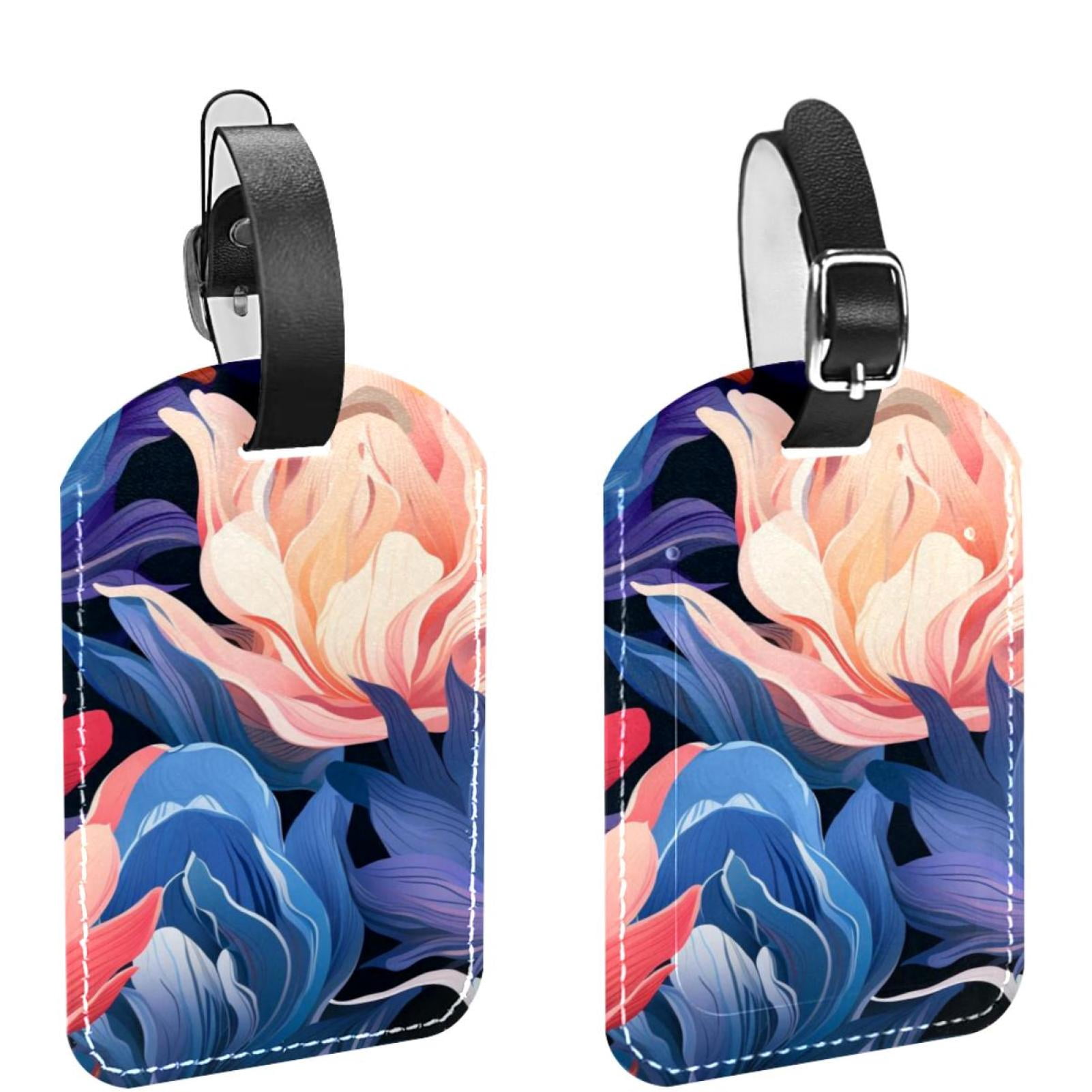 Square 2Pack PU Leather Art Flowers Cruise Luggage Tag with Privacy ...