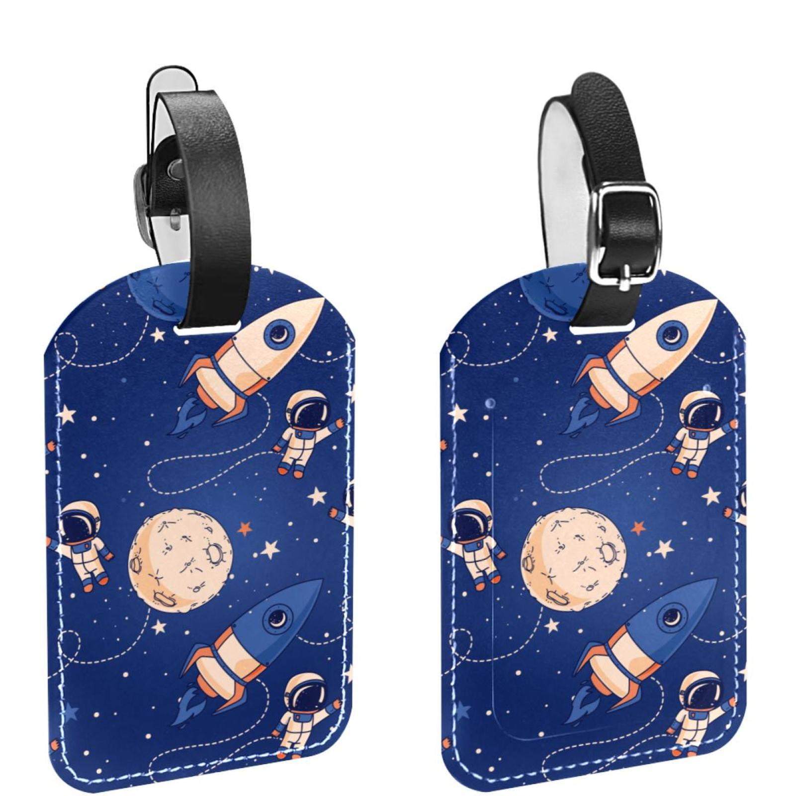 Square 2Pack PU Leather Astronaut Space Rockets Cruise Luggage Tag with ...