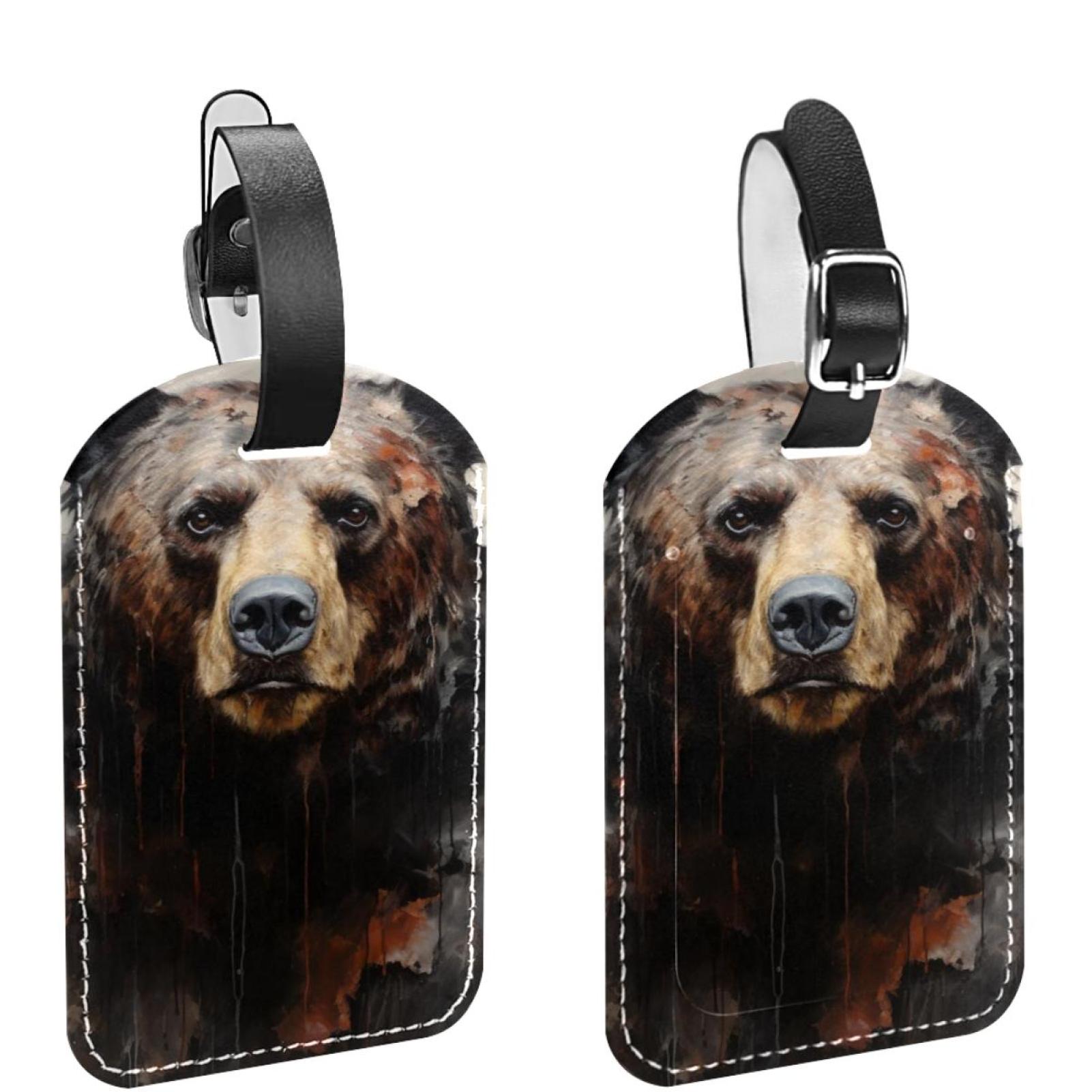 Square 2Pack PU Leather Bear Cruise Luggage Tag with Privacy Cover and ...