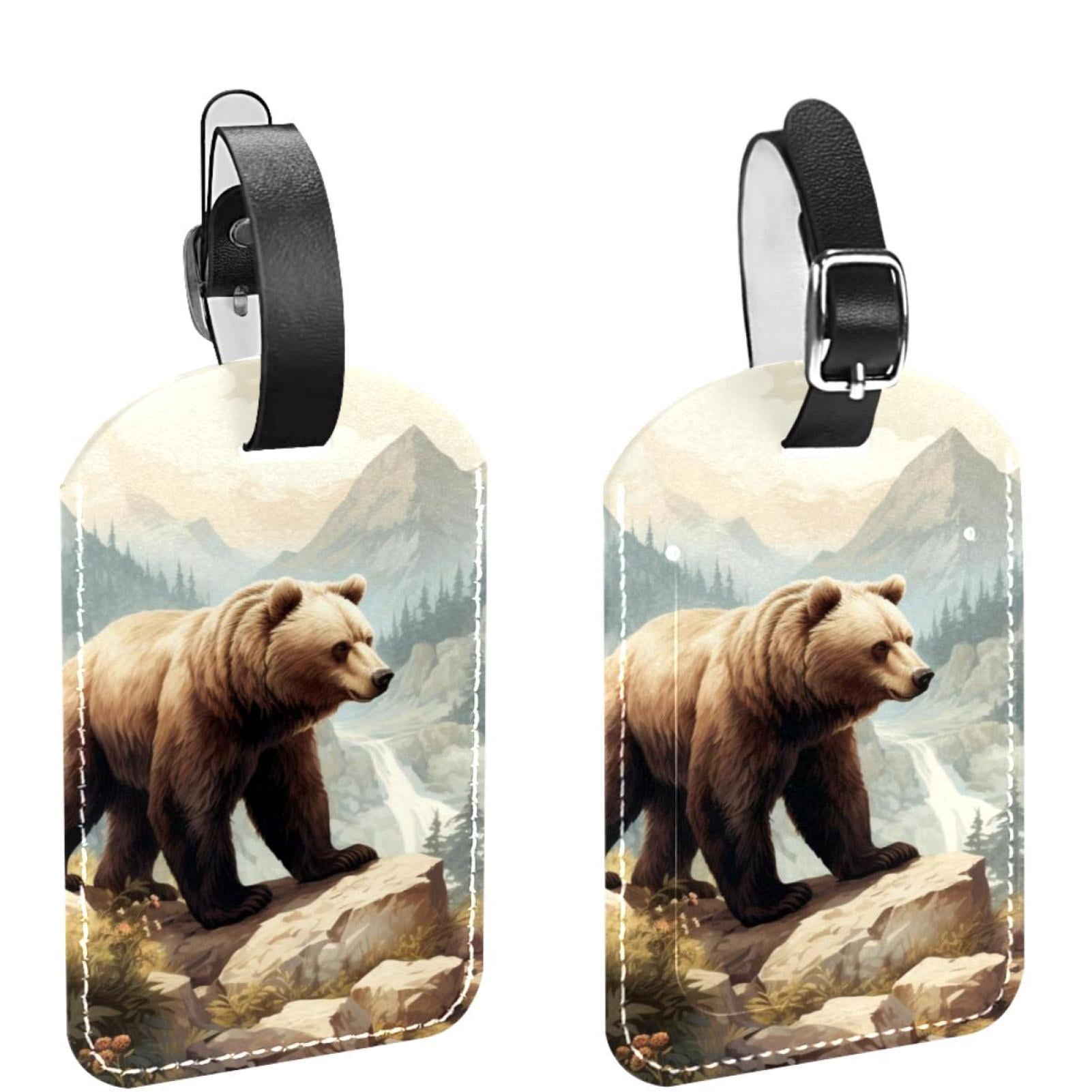Square 2Pack PU Leather Bear Cruise Luggage Tag with Privacy Cover and ...