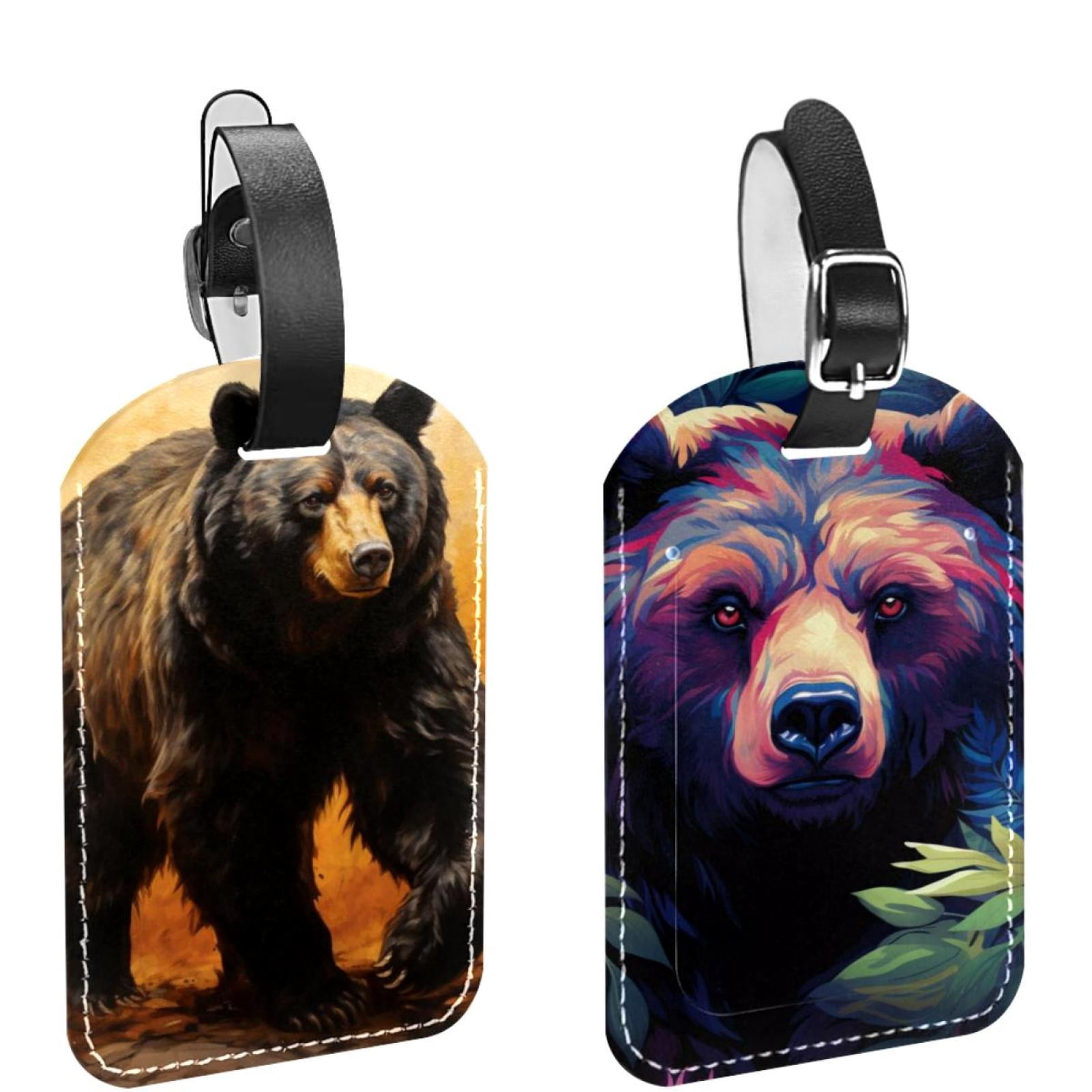 Square 2Pack PU Leather Bear Cruise Luggage Tag with Privacy Cover and ...