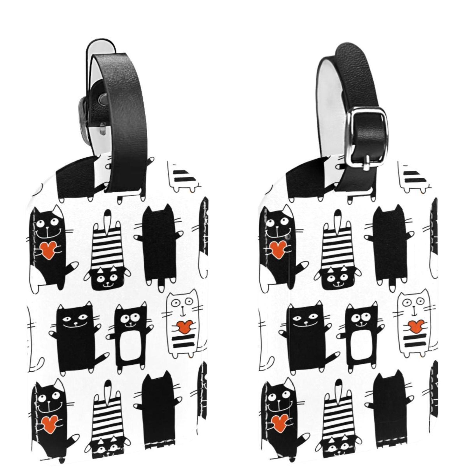 Square 2Pack PU Leather Black White Cats Heart Cruise Luggage Tag with ...