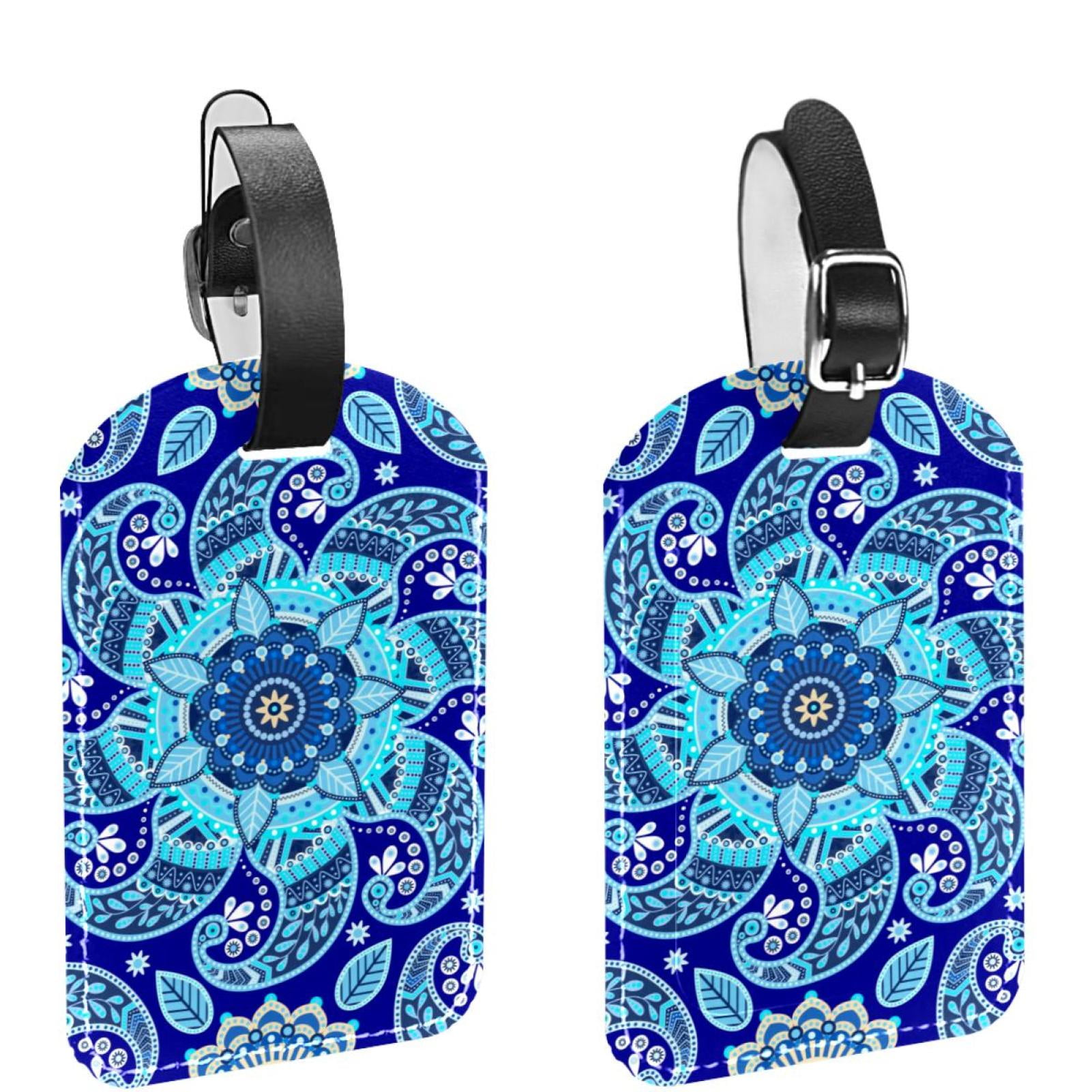 Square 2Pack PU Leather Blue Ethnic Flowers Cruise Luggage Tag with ...
