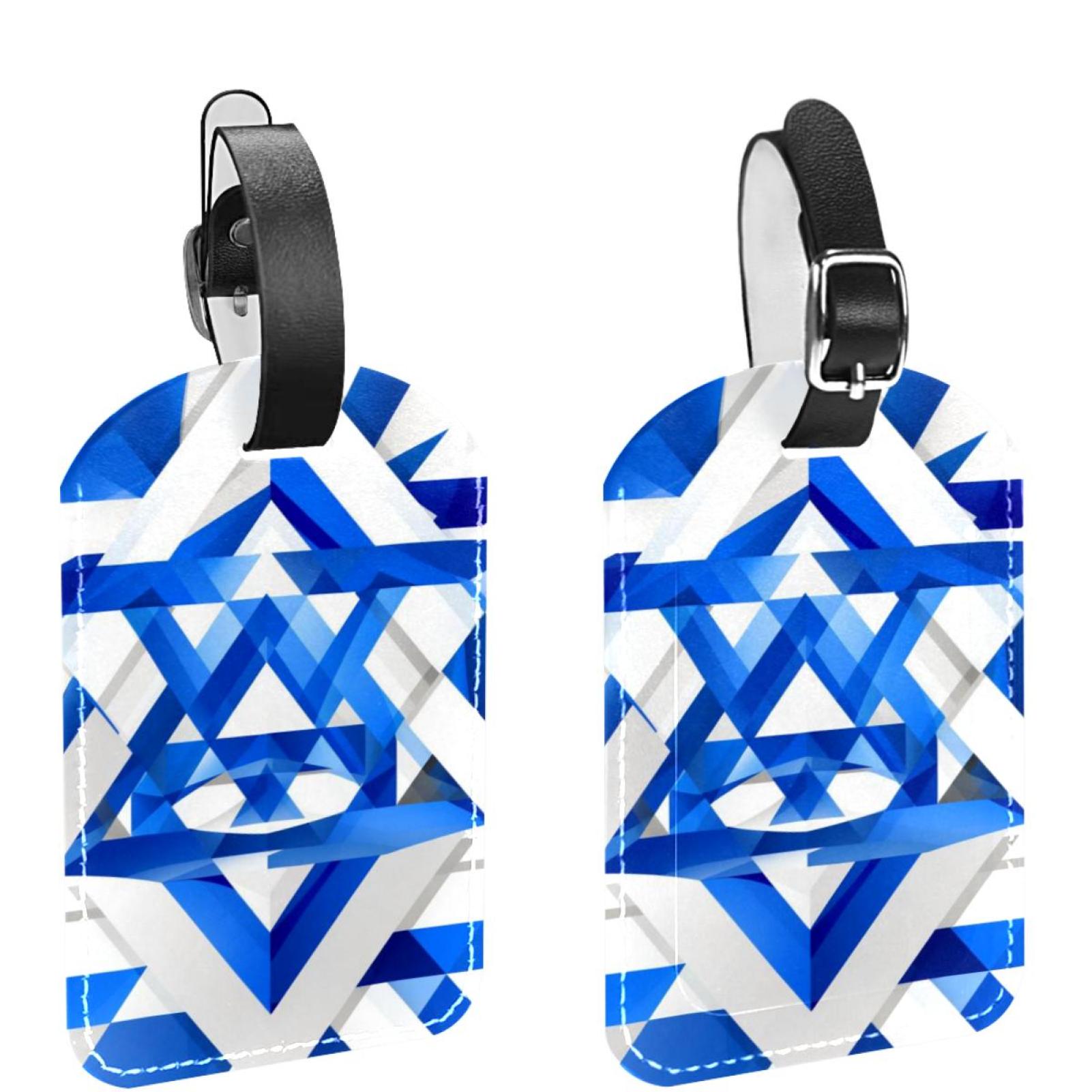 Square 2Pack PU Leather Blue and White Geometry Cruise Luggage Tag with ...