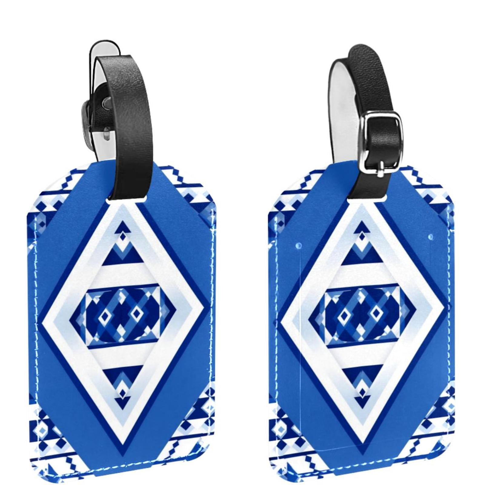 Square 2Pack PU Leather Blue and White Geometry Cruise Luggage Tag with ...