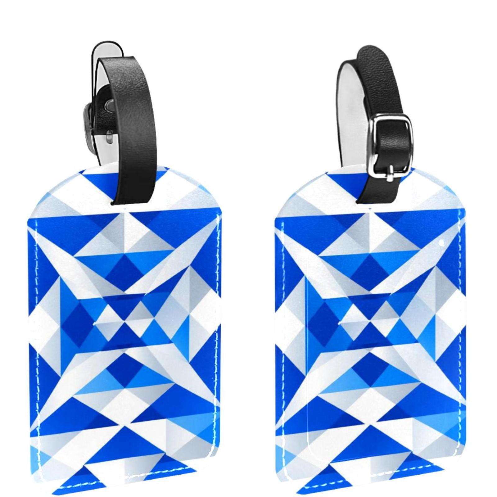 Square 2Pack PU Leather Blue and White Geometry Cruise Luggage Tag with ...