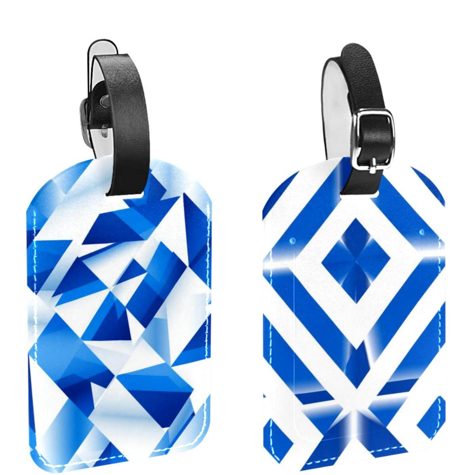 Square 2Pack PU Leather Blue and White Geometry Cruise Luggage Tag with ...