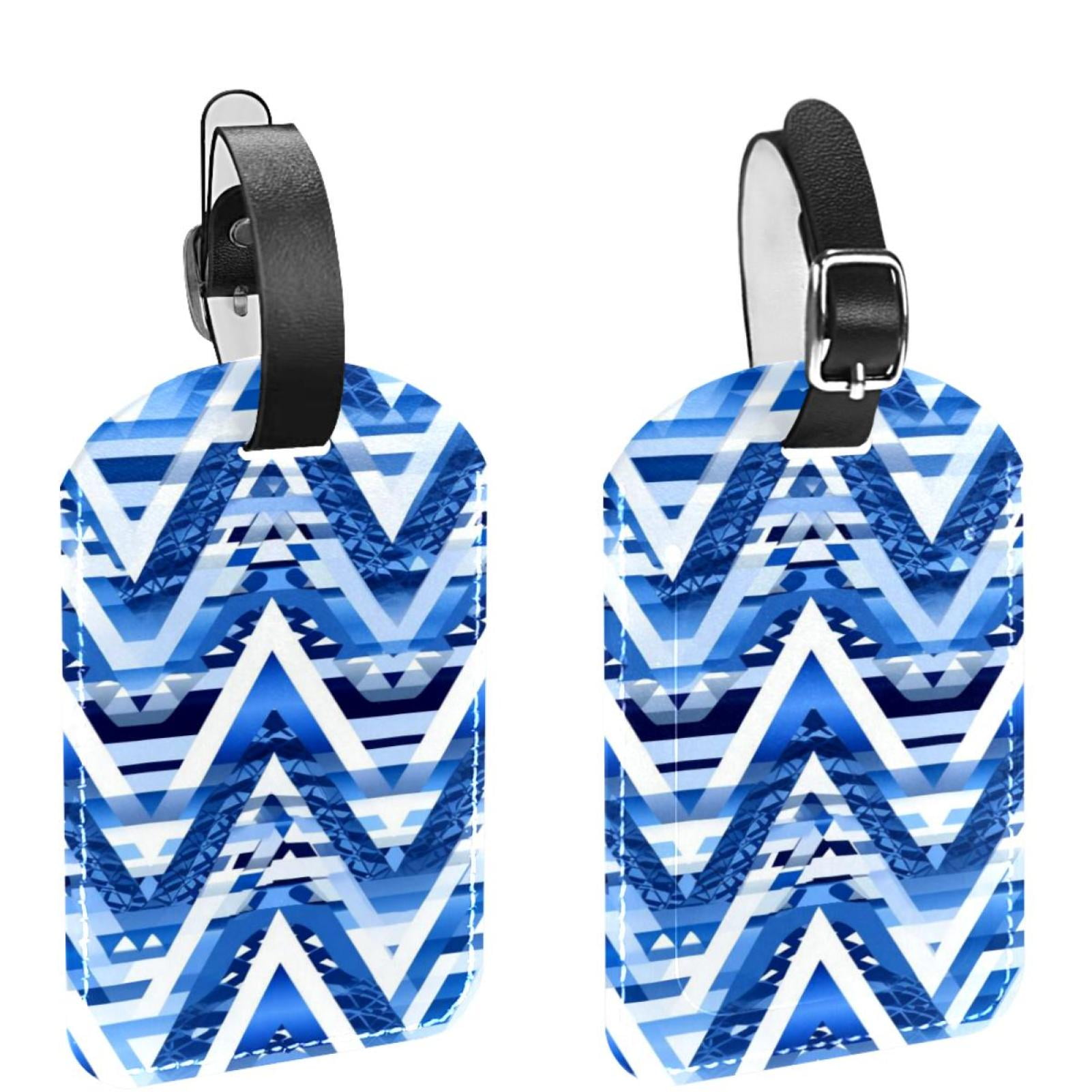 Square 2Pack PU Leather Blue and White Geometry Cruise Luggage Tag with ...