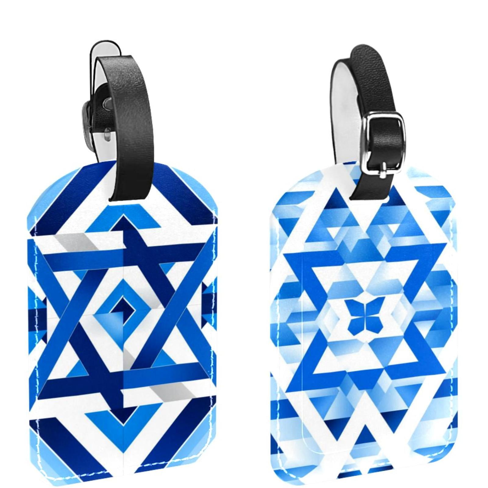 Square 2Pack PU Leather Blue and White Geometry Cruise Luggage Tag with ...