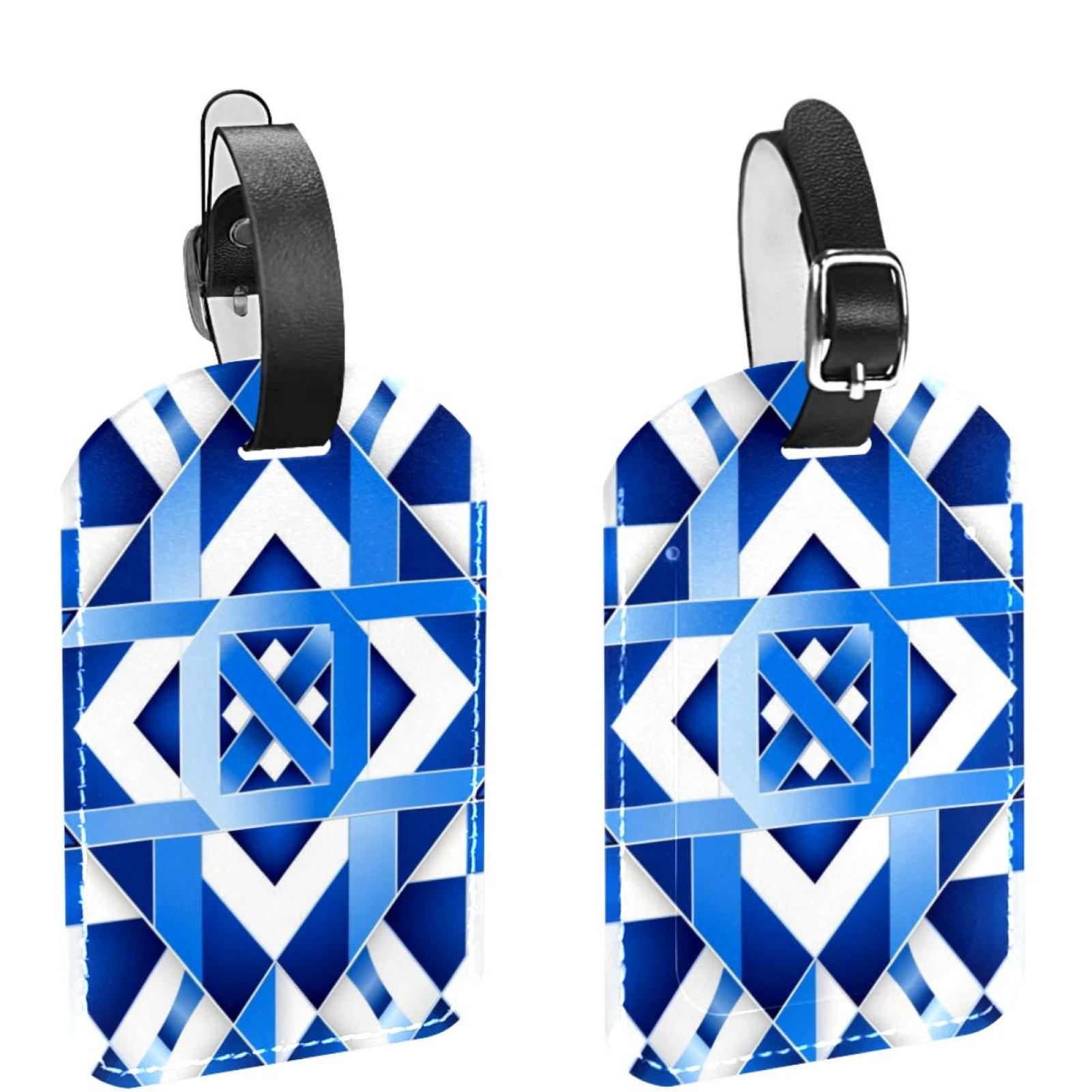Square 2Pack PU Leather Blue and White Geometry Cruise Luggage Tag with ...